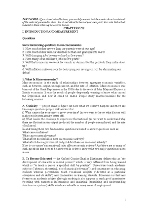 Macr Chapter 1 - Macroeconomics - Chapter one The State of Macroeconomics – Introduction - Studocu