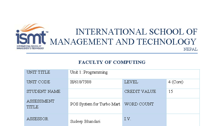 Unit 1: L4 Programming Assignment - POS System Development - Studocu