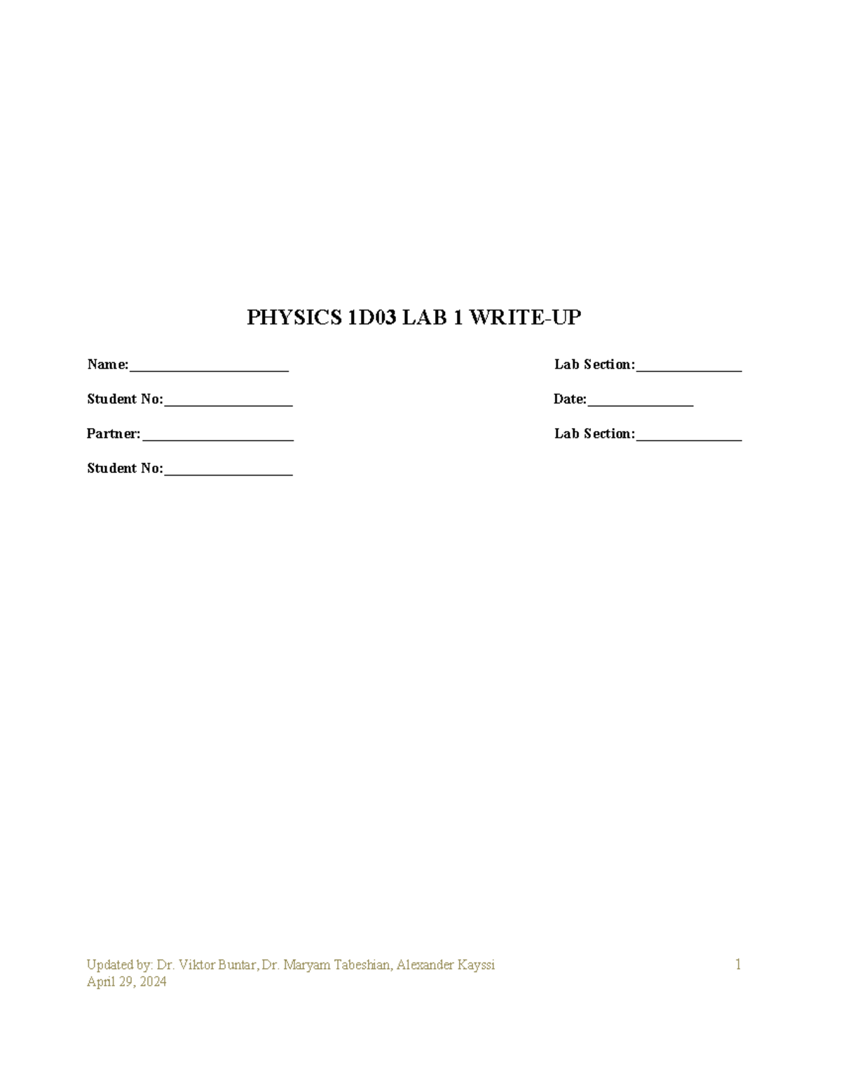PHYSICS 1D03 LAB 1 REPORT: SIMPLE PENDULUM & PHYSICAL PENDULUM - Studocu