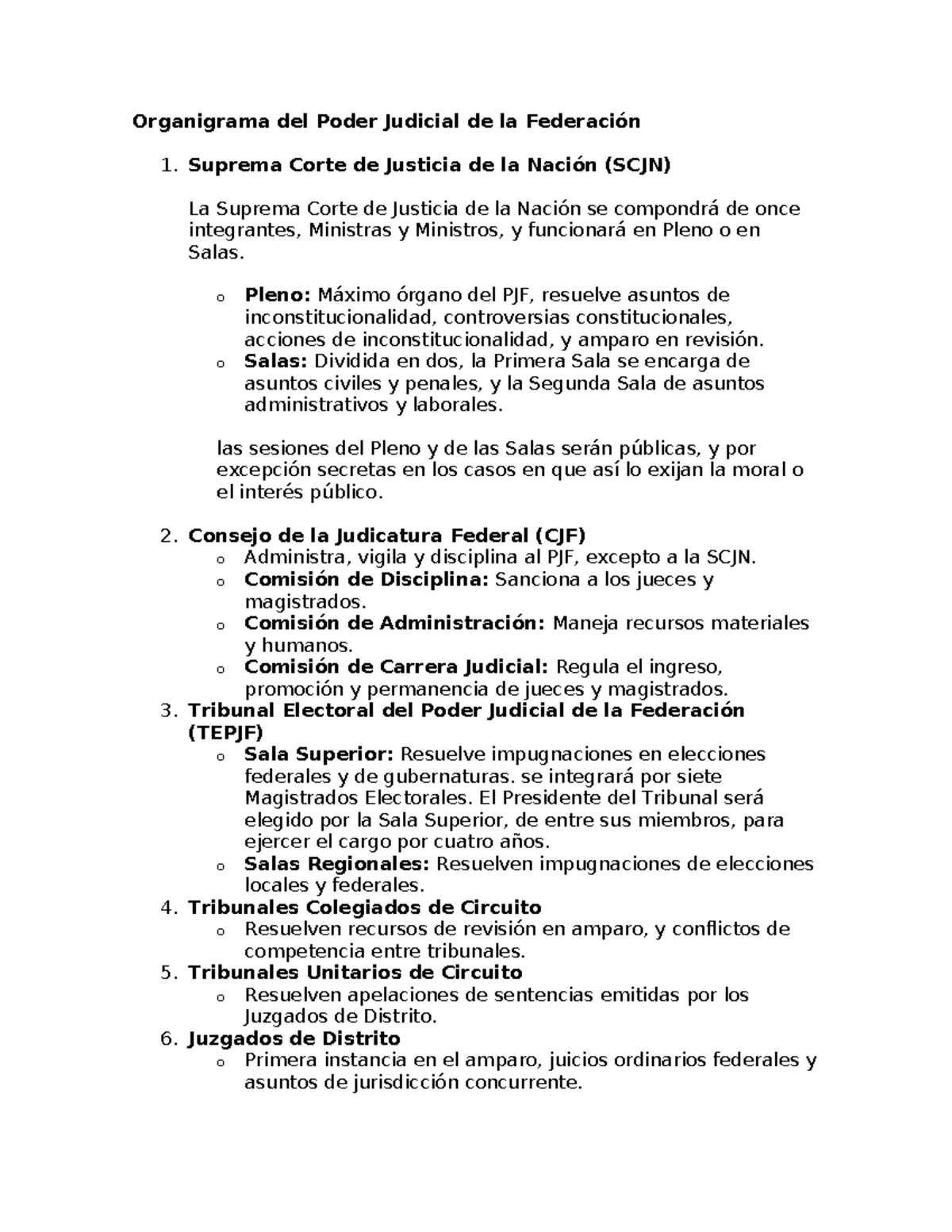 Organigrama del Poder Judicial de la Federación: Estructura y Funciones - Studocu