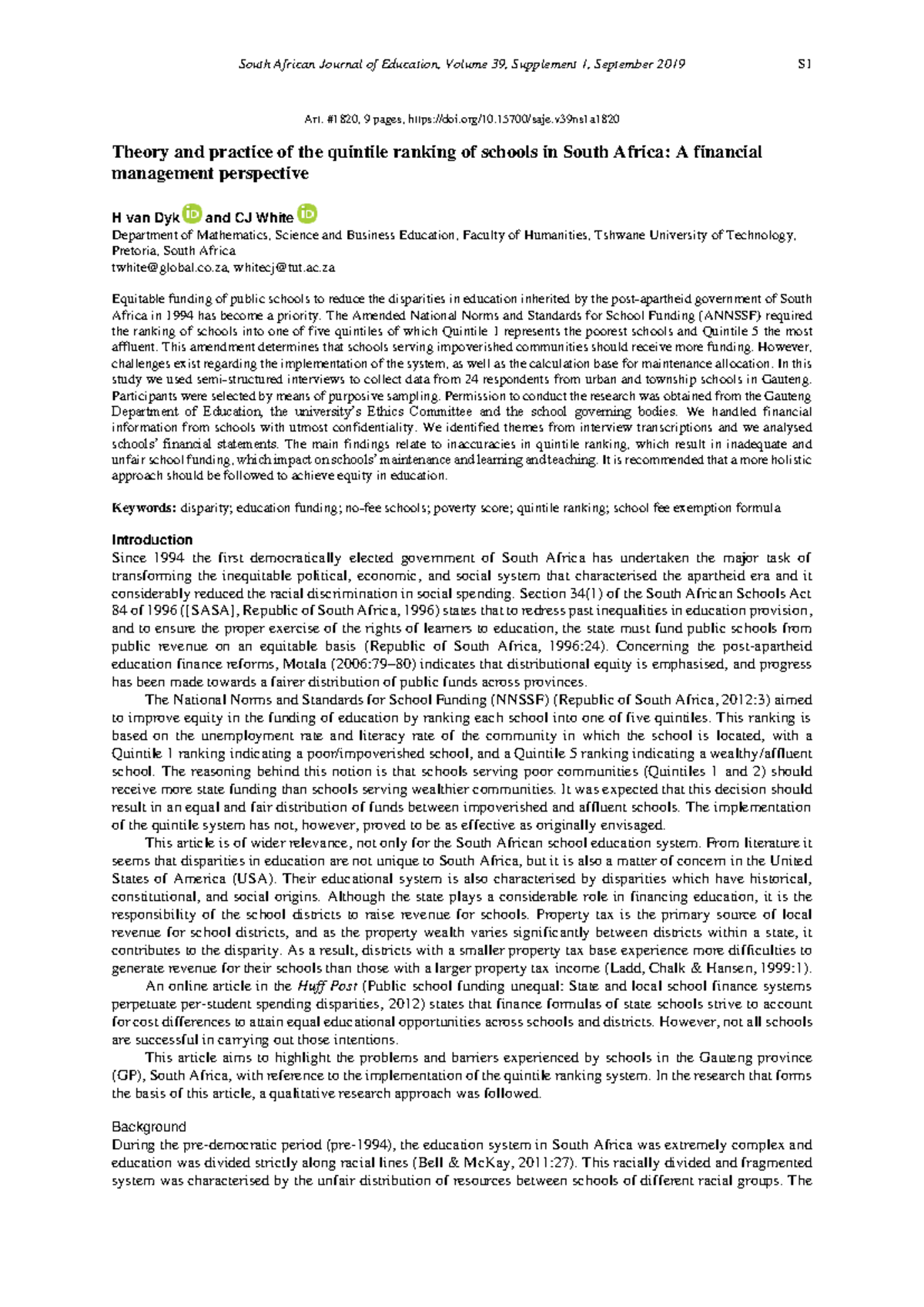 Quintile Ranking of South African Schools: Financial Management ...