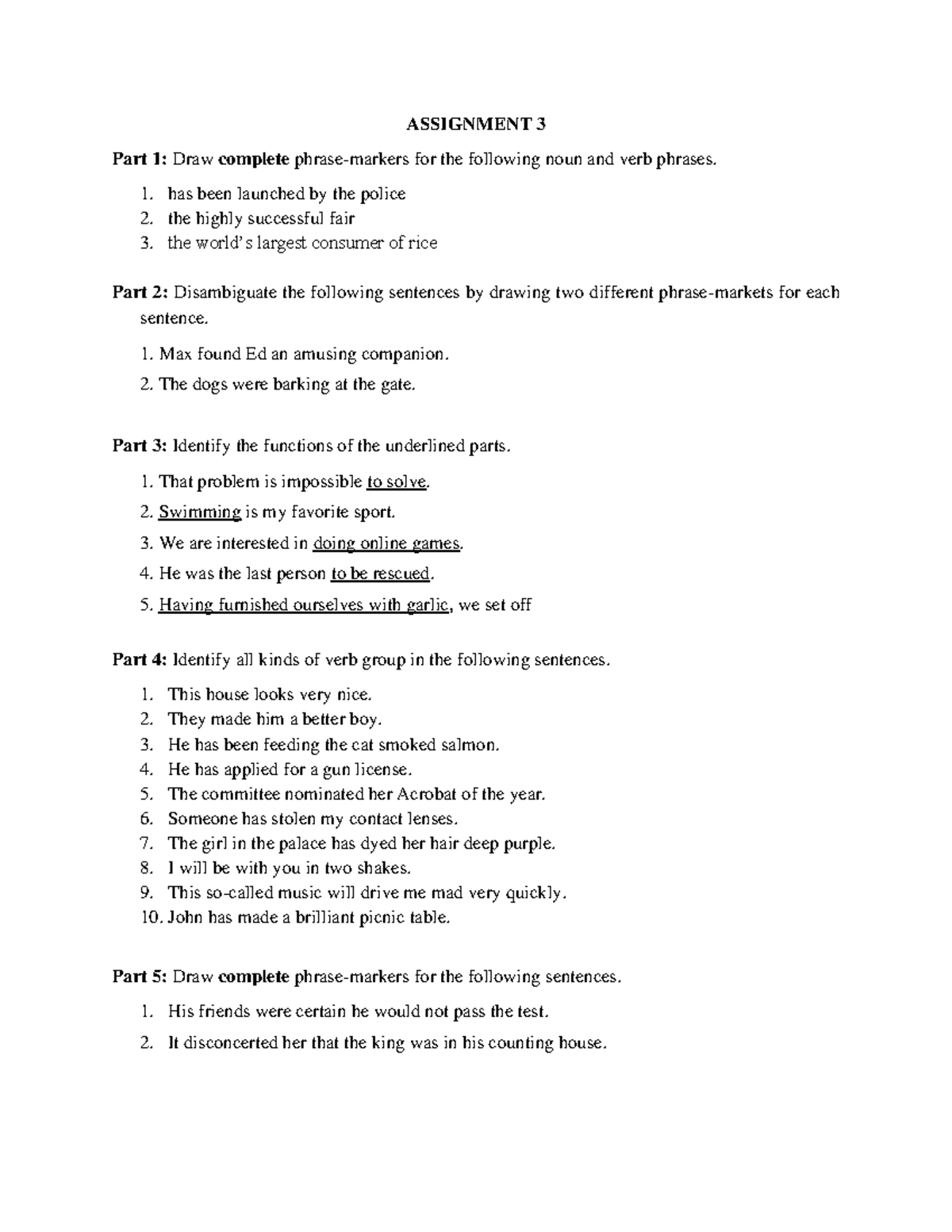 Assignment 3 - Phrase-Markers & Functions in Syntax Analysis - Studocu