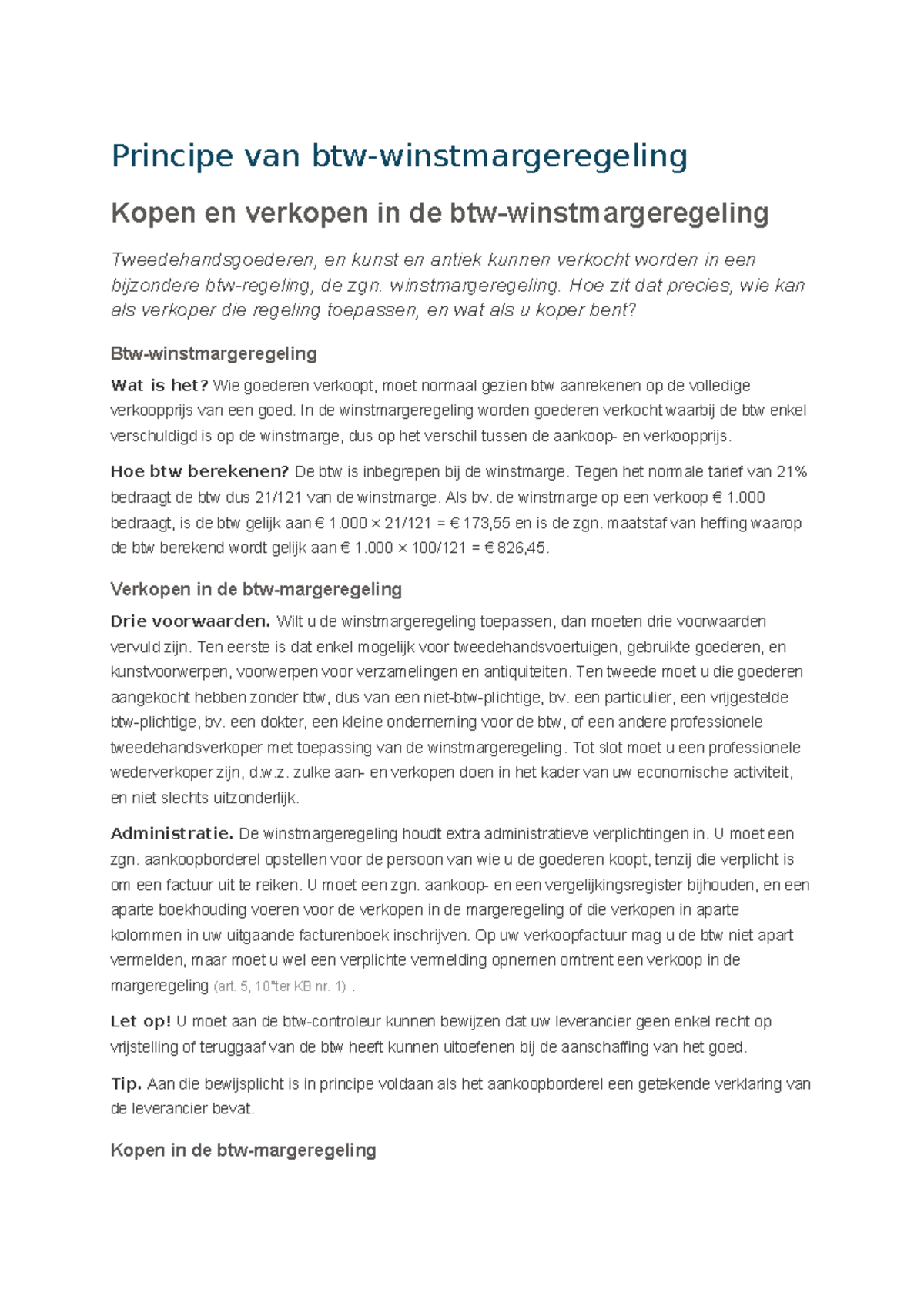 HF3 Deel 1: Winstmargeregeling voor Tweedehandsgoederen en Kunst - Studocu