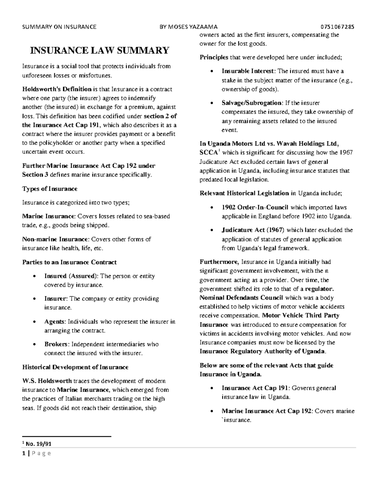 Insurance Law Summary: Key Principles and Case Studies (0751067285 ...