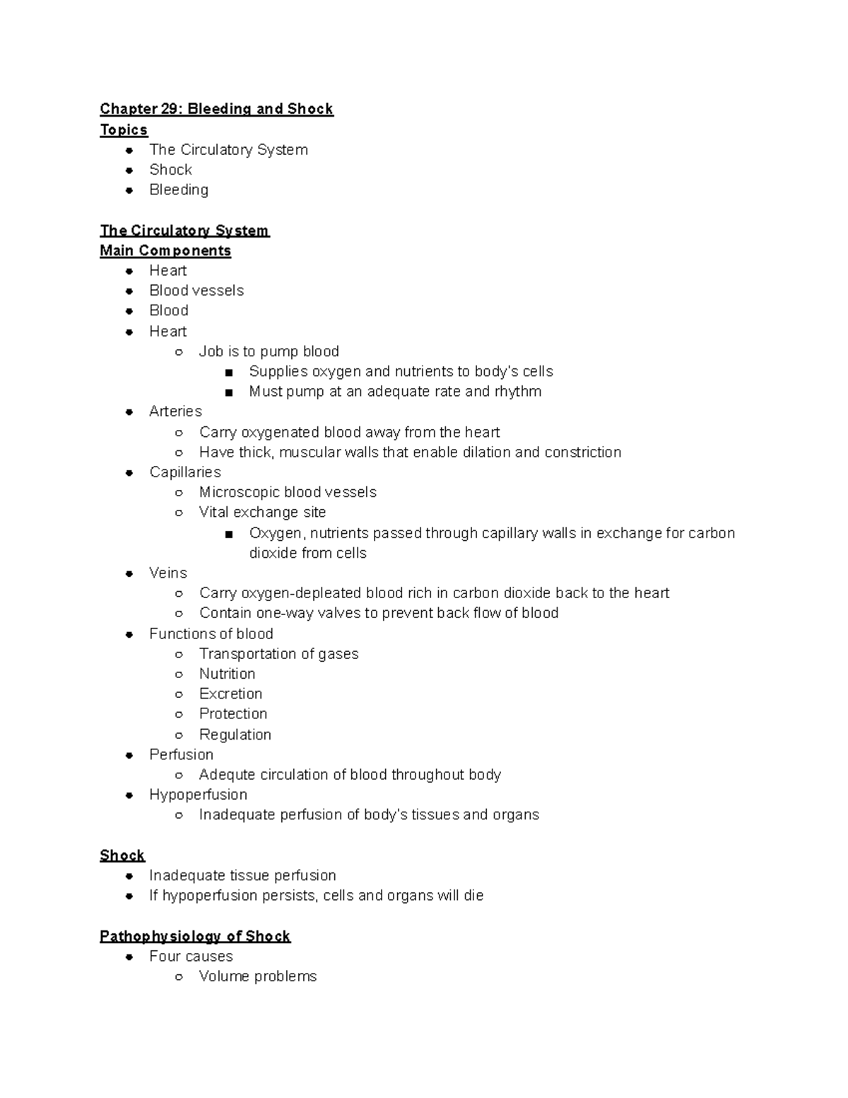 Chapter 29: Understanding Bleeding and Shock in the Circulatory System - Studocu