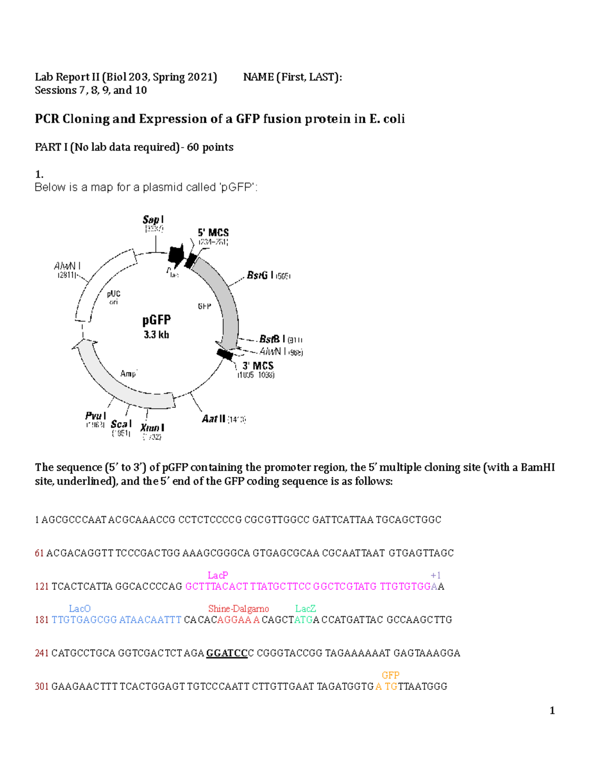 Lab Report 2: BIOL 203 (sessions 1-6) - Lab Report II (Biol 203, Spring ...