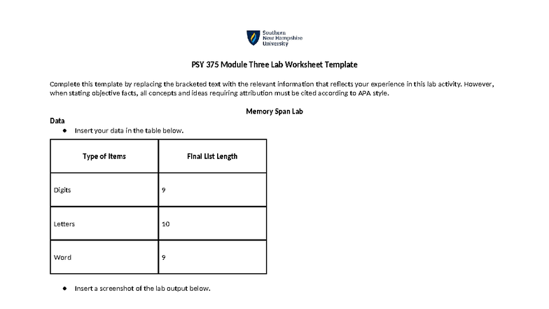 PSY 375 Module Three Lab Worksheet Template - PSY 375 Module Three Lab ...