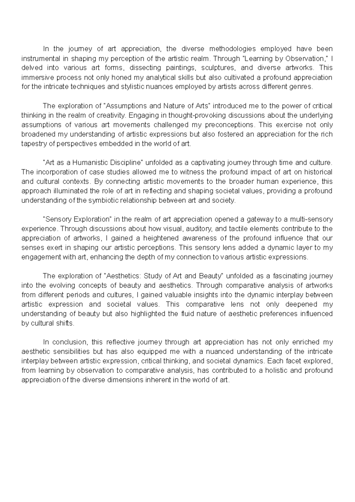 Reflection-Paper-Gened 6 - In the journey of art appreciation, the ...