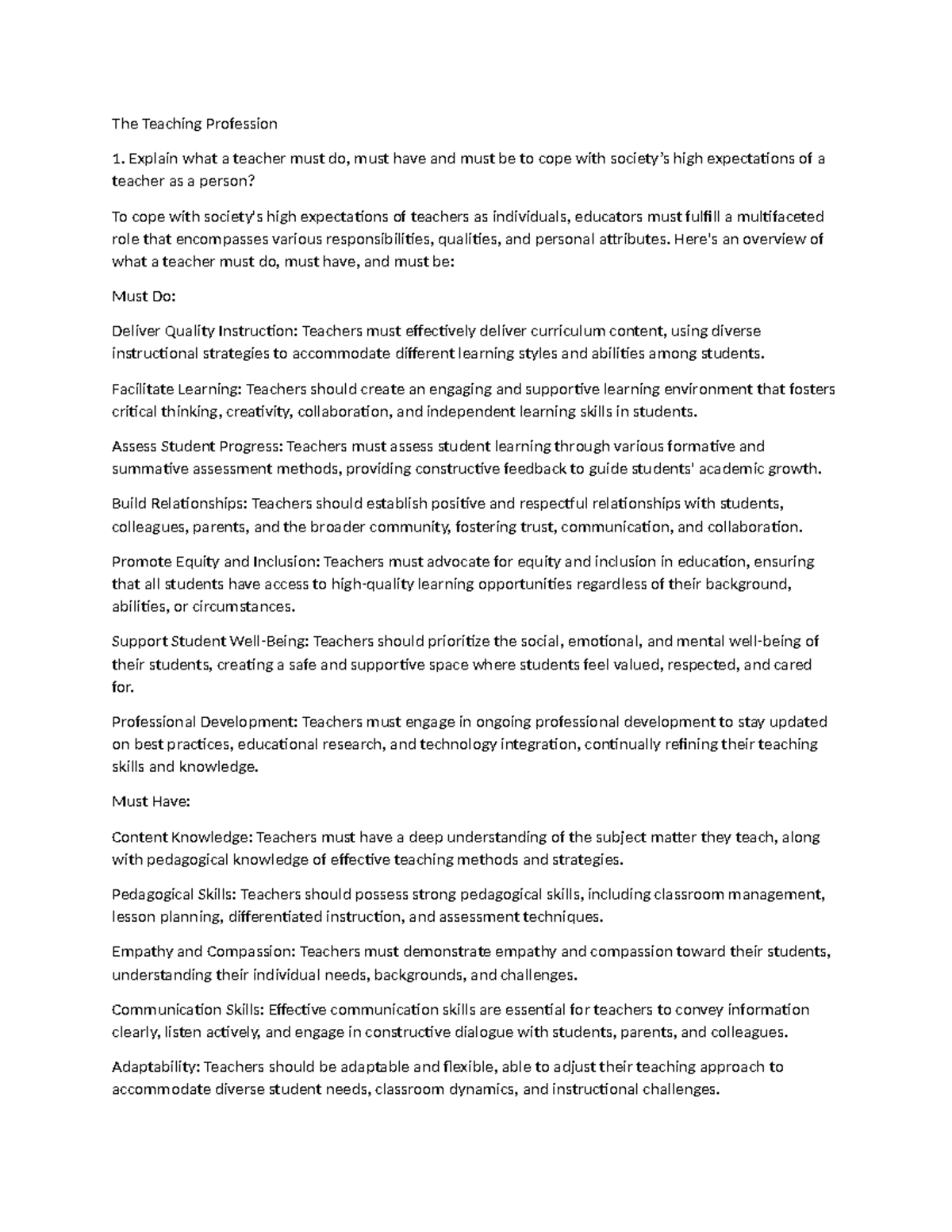 Teaching Profession - The Teaching Profession Explain what a teacher ...