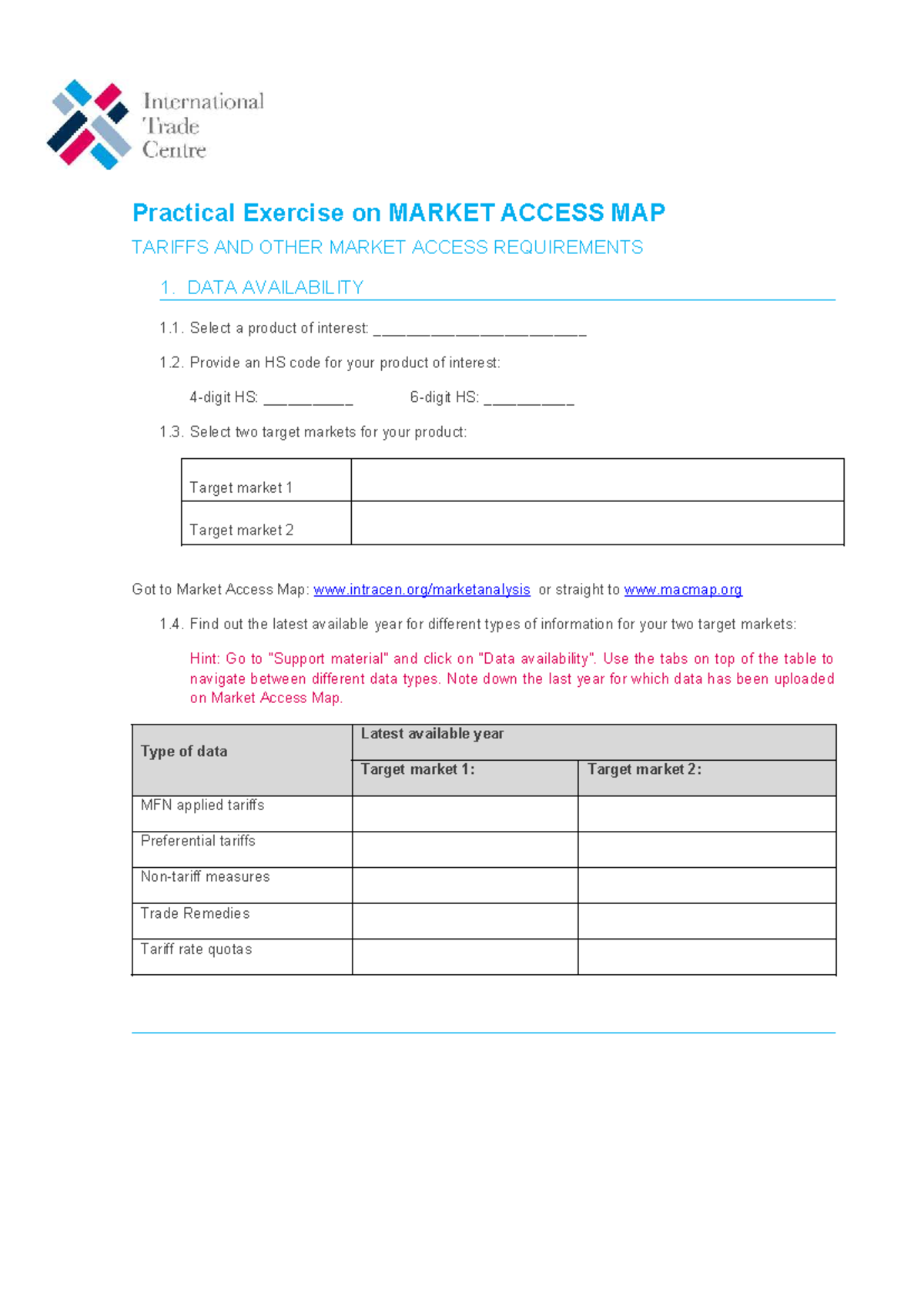 Practical Exercise on Market Access Map Tariffs & Requirements - Studocu