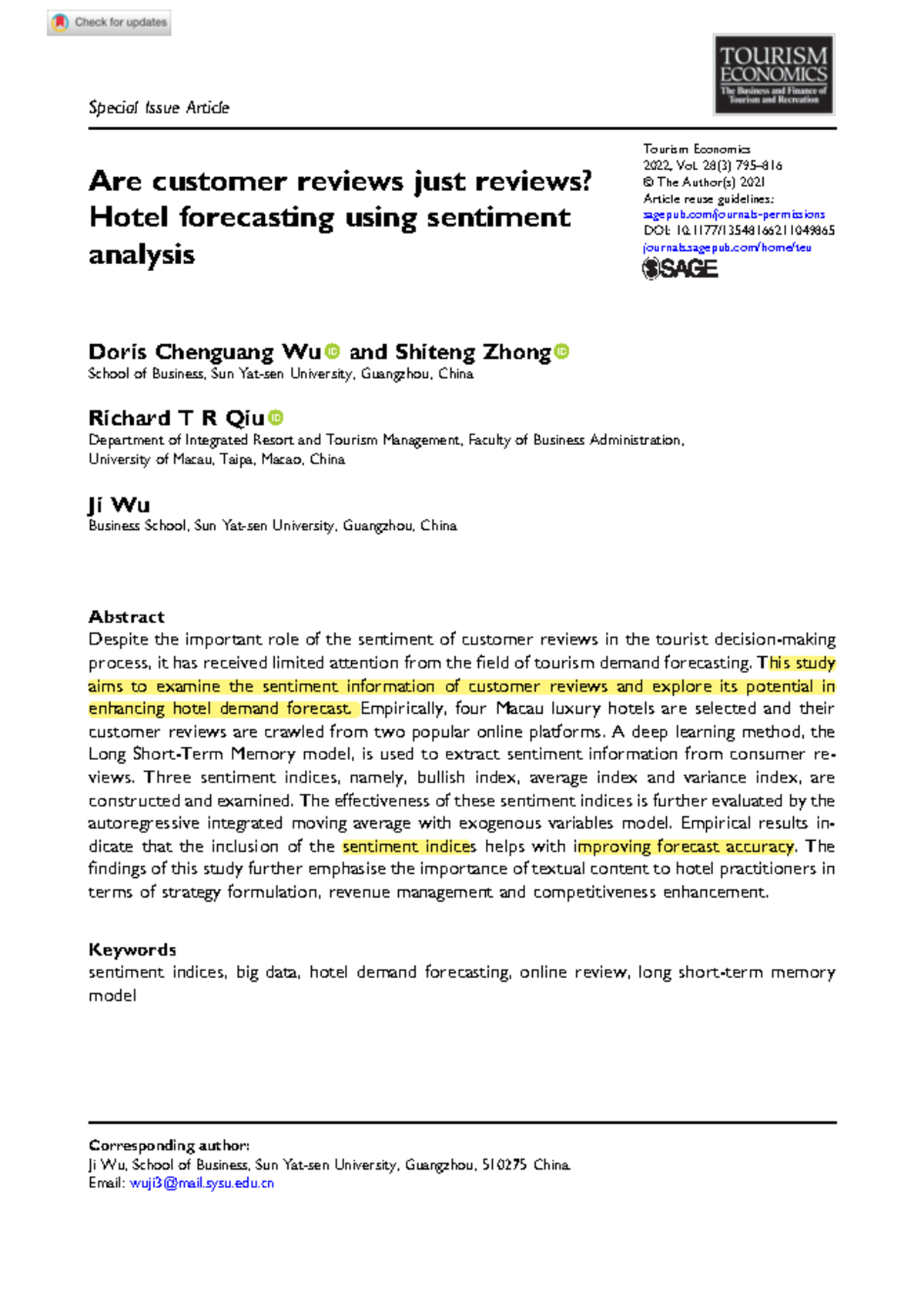 Hotel Demand Forecasting Using Sentiment Analysis: Insights from 2021 ...