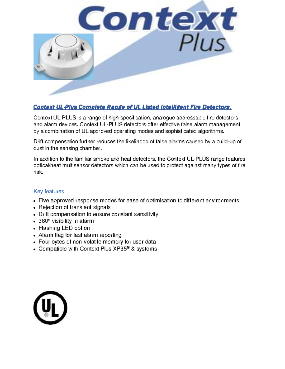Context Plus UL Listed Intelligent Fire Detectors: Technical Overview ...