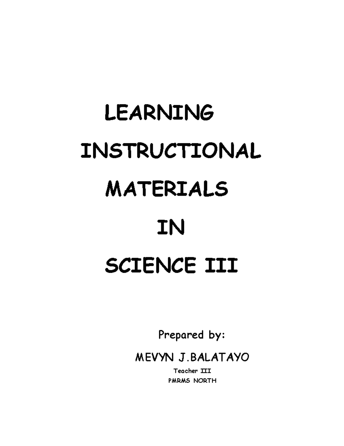 Learning Instructional Materials IN Science - LEARNING INSTRUCTIONAL ...