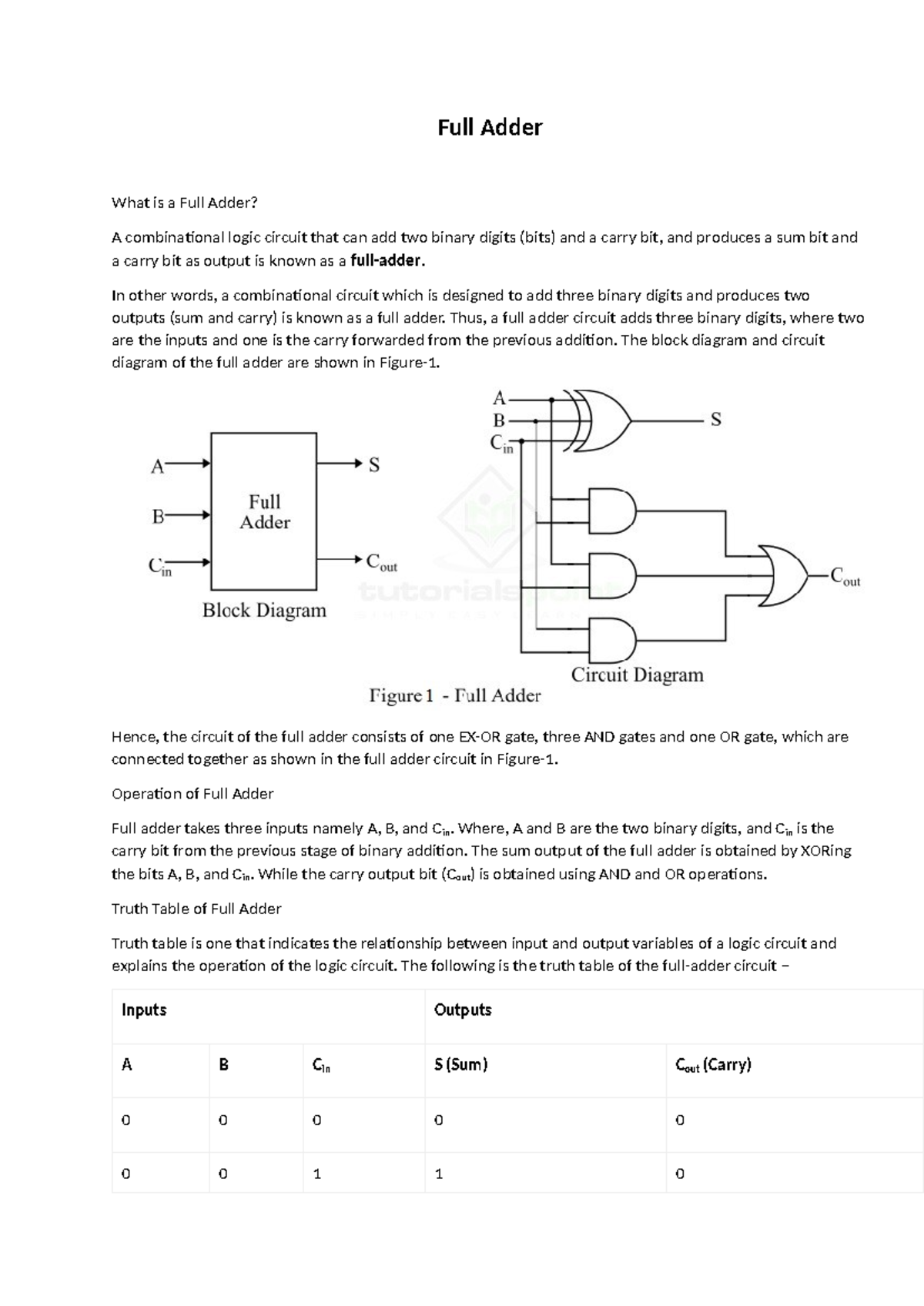 Full Adder Overview - MCA - Studocu