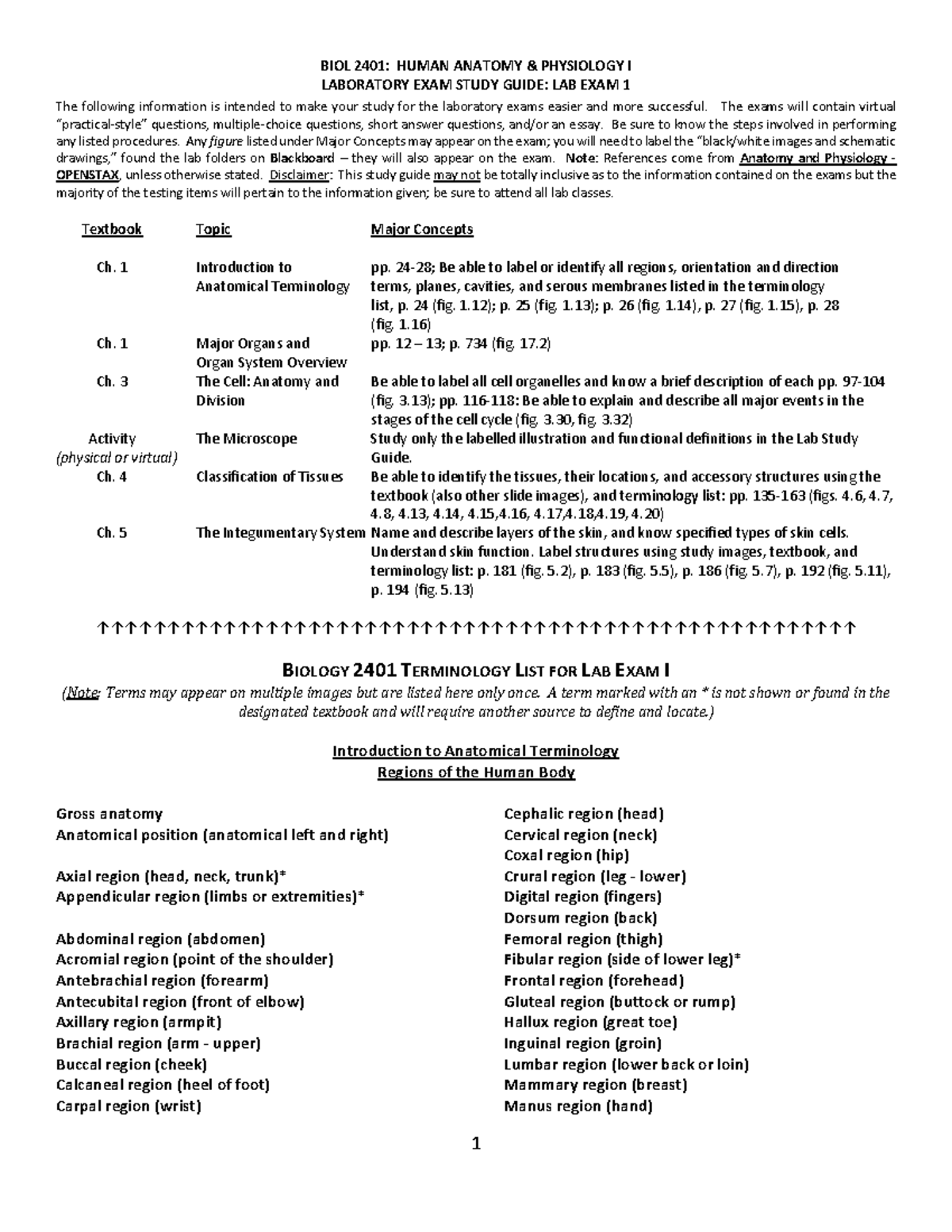 BIOL 2401 Lab Exam 1 Study Guide: Key Concepts and Review - Studocu