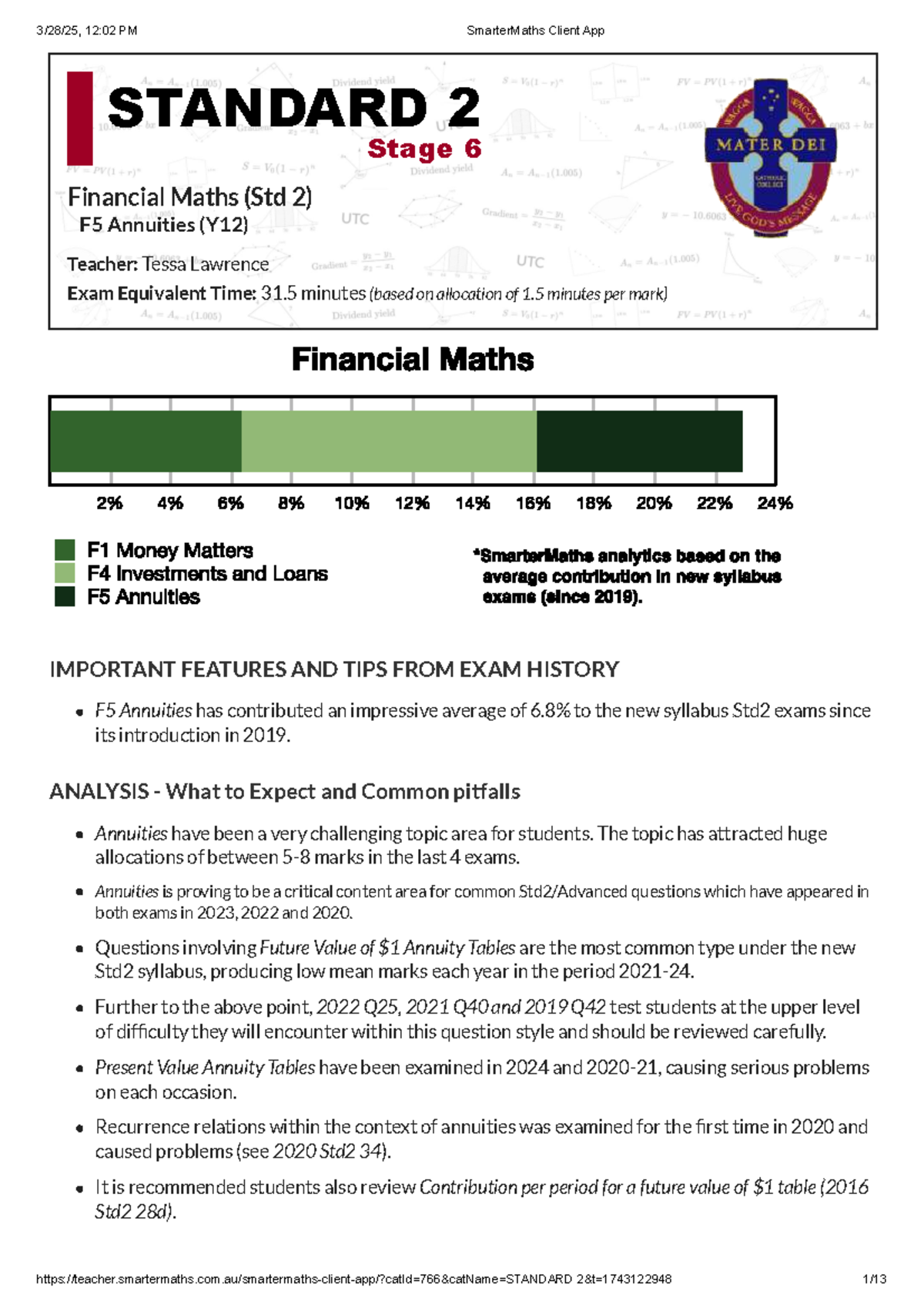 HSC Financial Maths STD2 F5 Annuities Exam Insights and Tips - Studocu