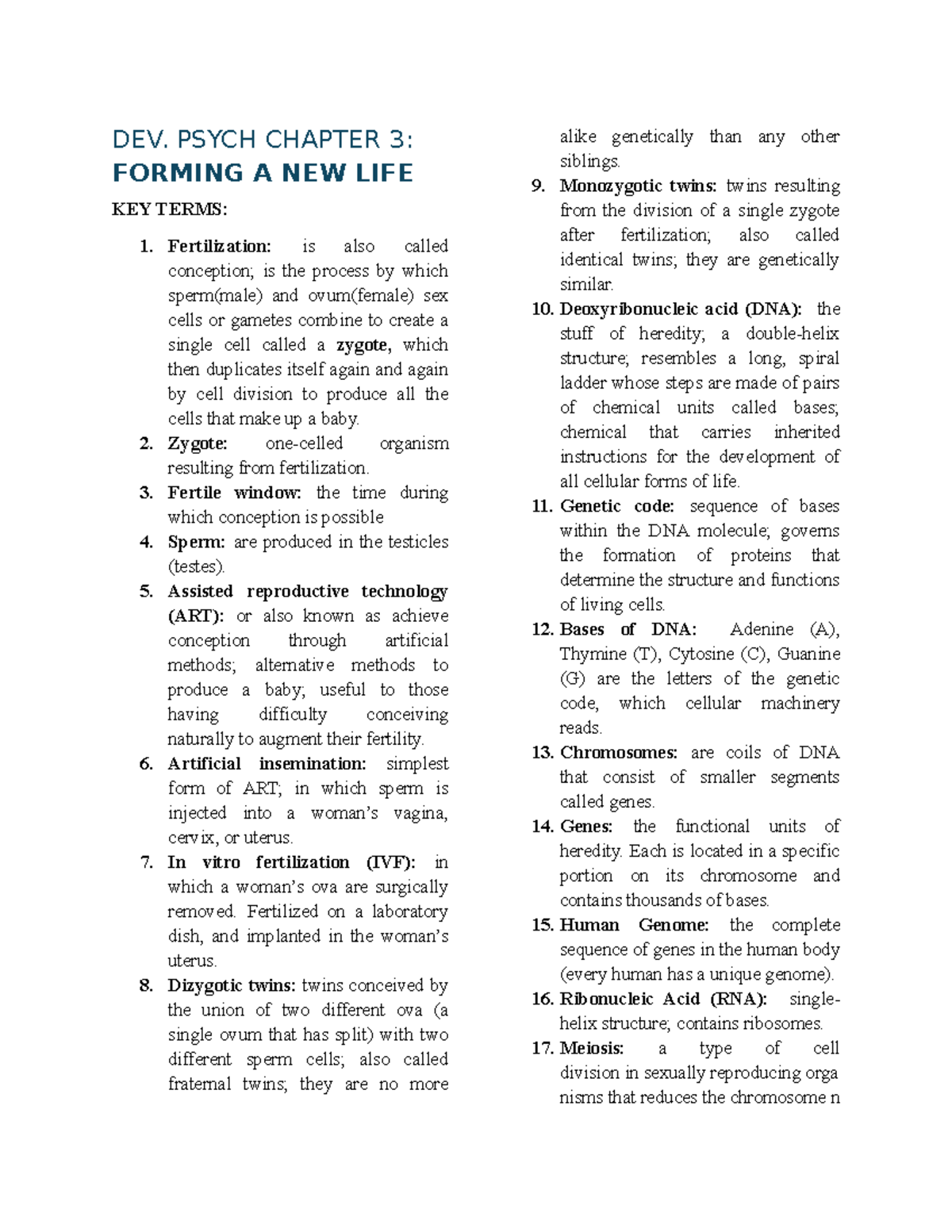 DEV. PSYCH CHAPTER 3: KEY TERMS ON FORMING A NEW LIFE - Studocu
