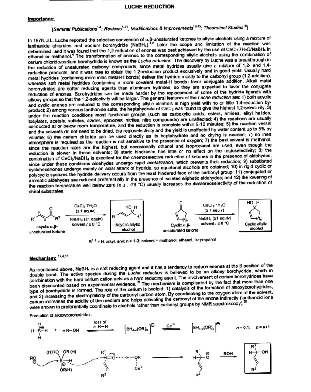 LUCHE REDUCTION: Key Mechanisms and Synthetic Applications - Studocu