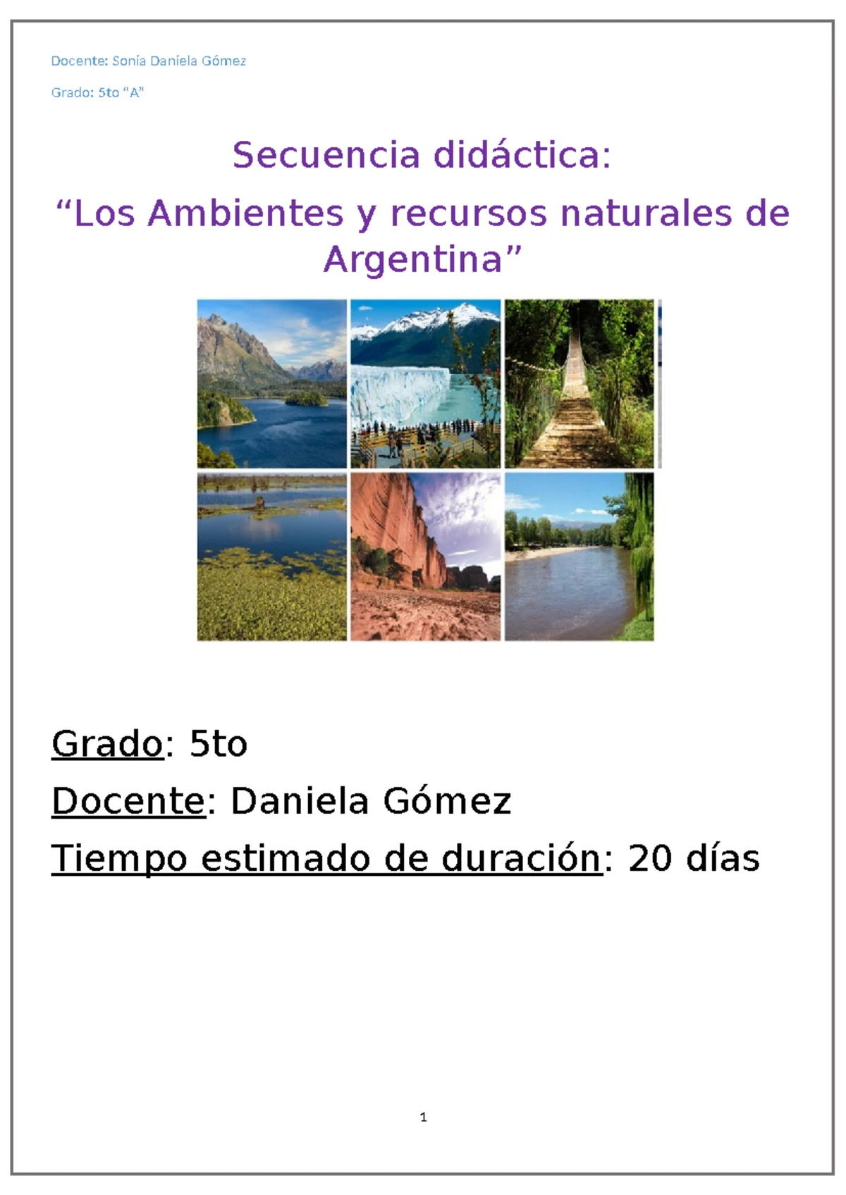 Secuencia Didáctica: Ambientes y Recursos Naturales en Argentina - 5to ...