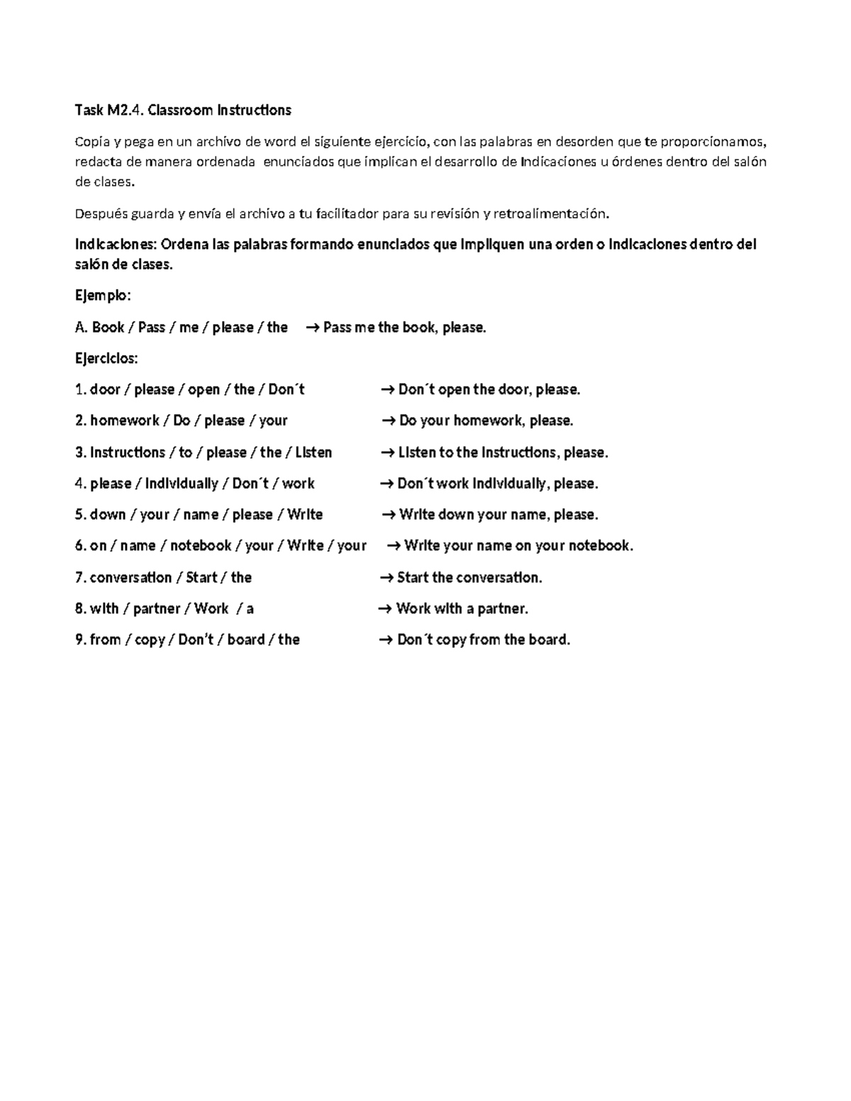 Task M2.4. Classroom Instructions: Forming Orders & Guidelines - Studocu