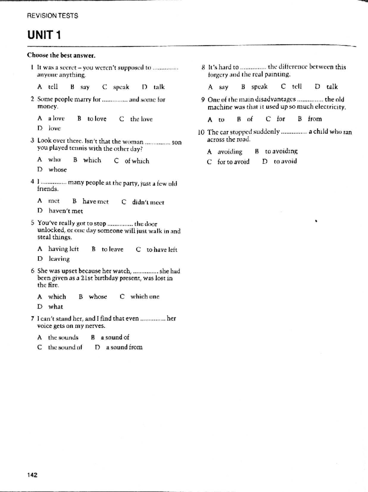 Grammar Revision: Revision Tests Units 1-19 - Studocu