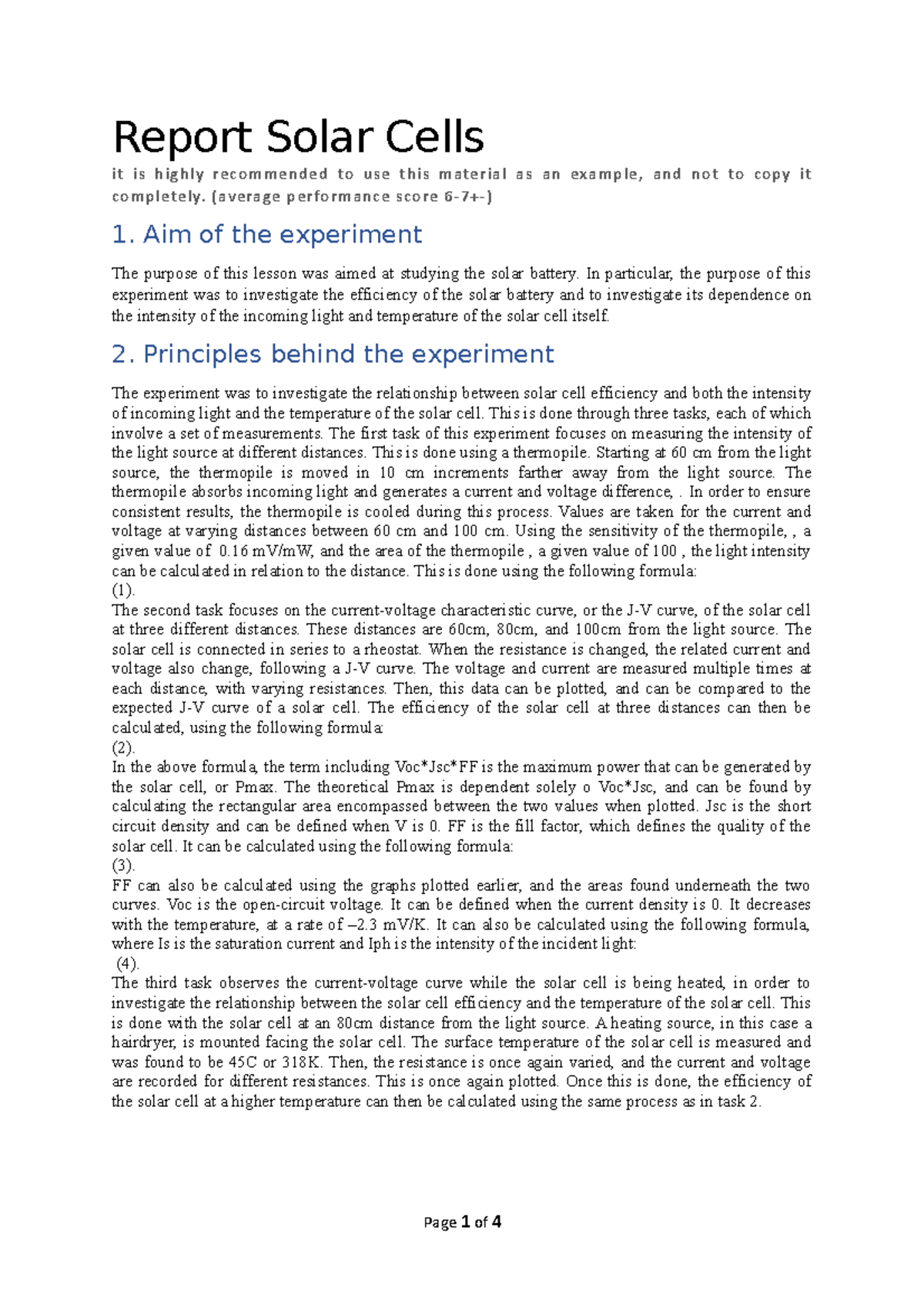 Report Solar cells - Report Solar Cells it is highly recommended to use ...