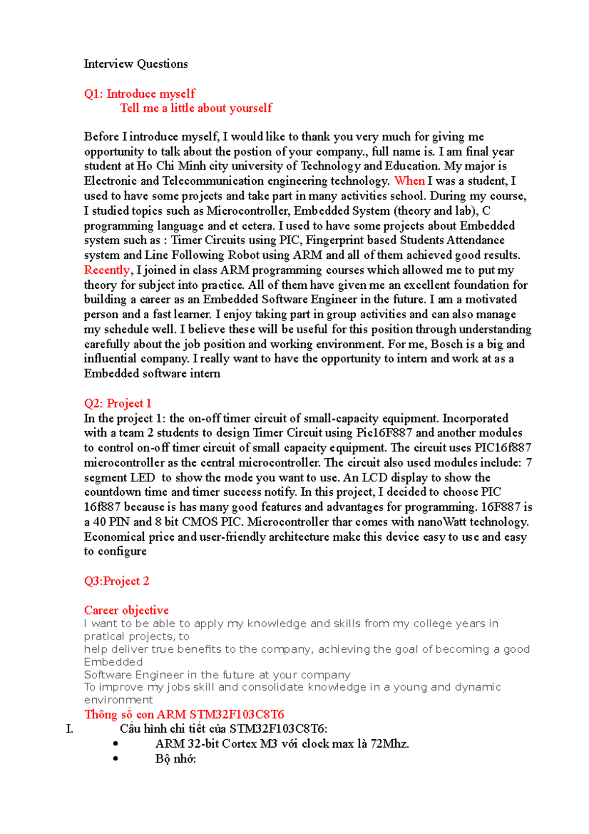 Document document - Interview Questions Q1: Introduce myself Tell me a ...