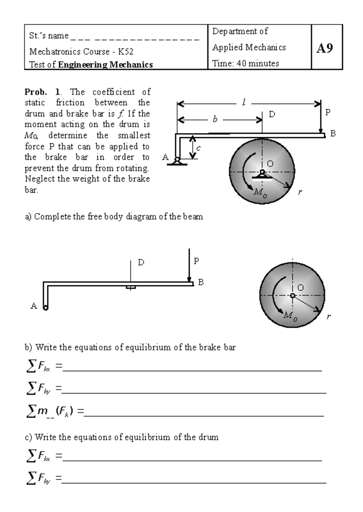 Midterm Test K52: Engineering Mechanics - Questions and Problems - Studocu