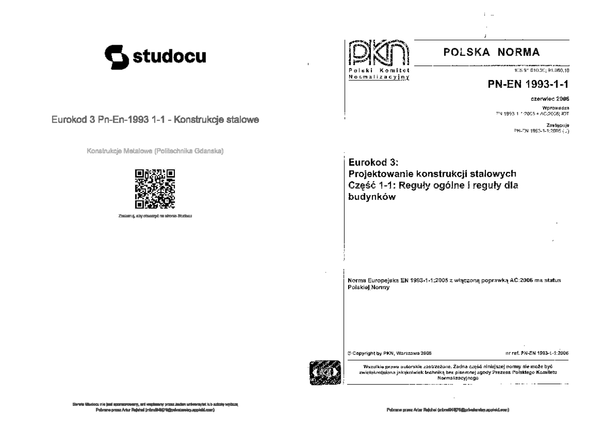Norma EN 1993 Eurokod 3: Projektowanie Konstrukcji Stalowych - Studocu