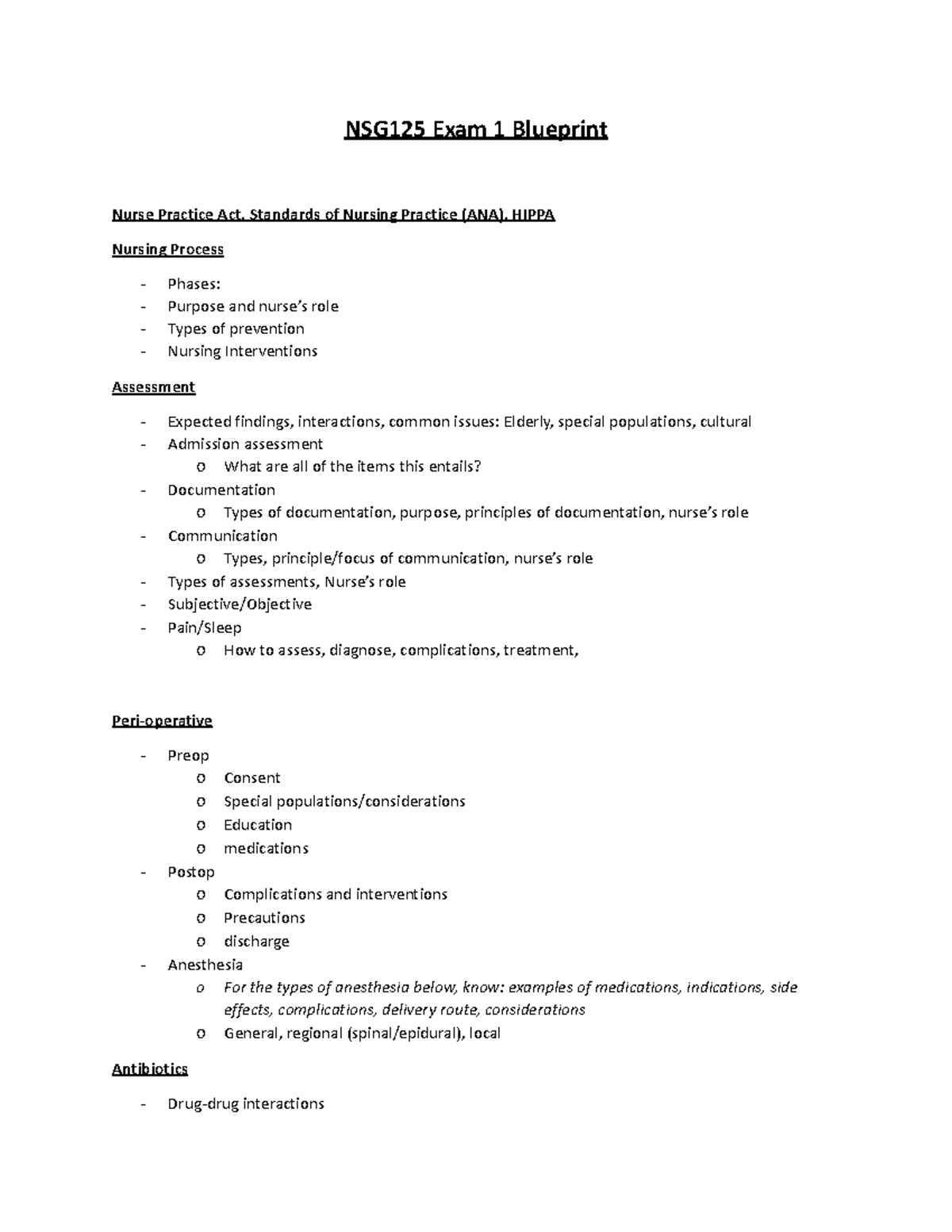 NSG125 Exam 1 Blueprint: Nursing Practice and Interventions Guide - Studocu