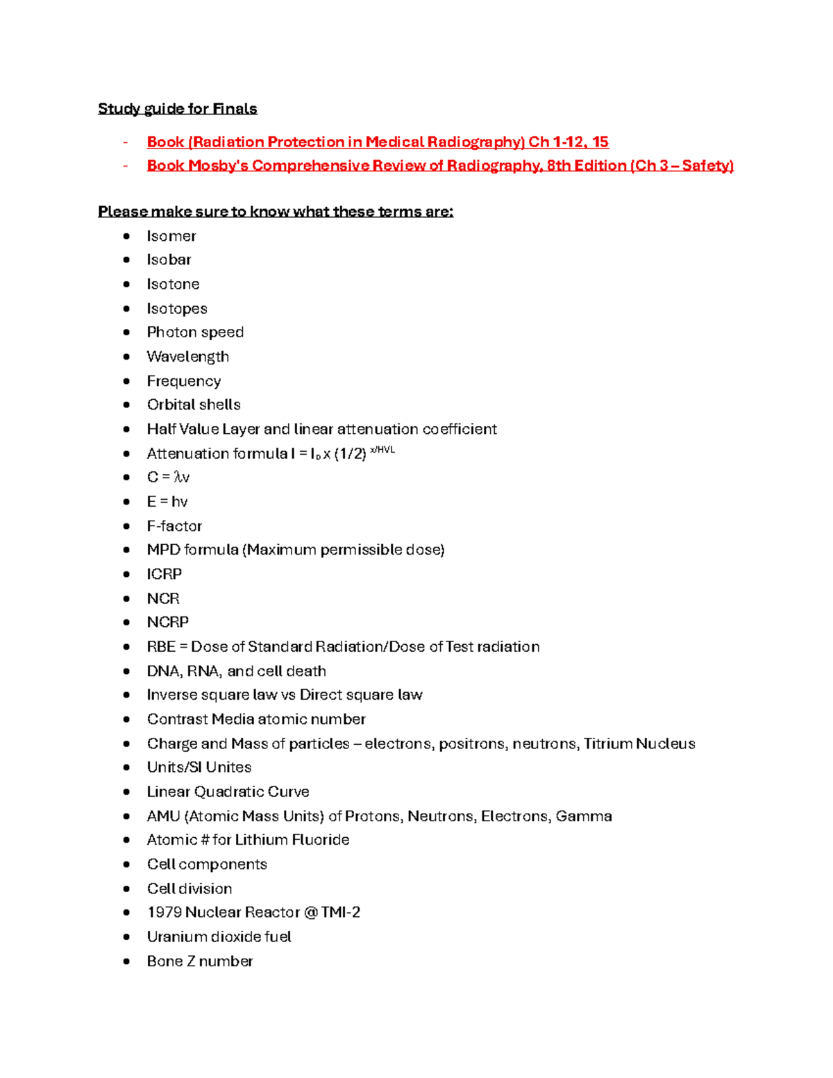 RT 240 Final Exam Study Guide: Radiation Protection & Key Terms - Studocu