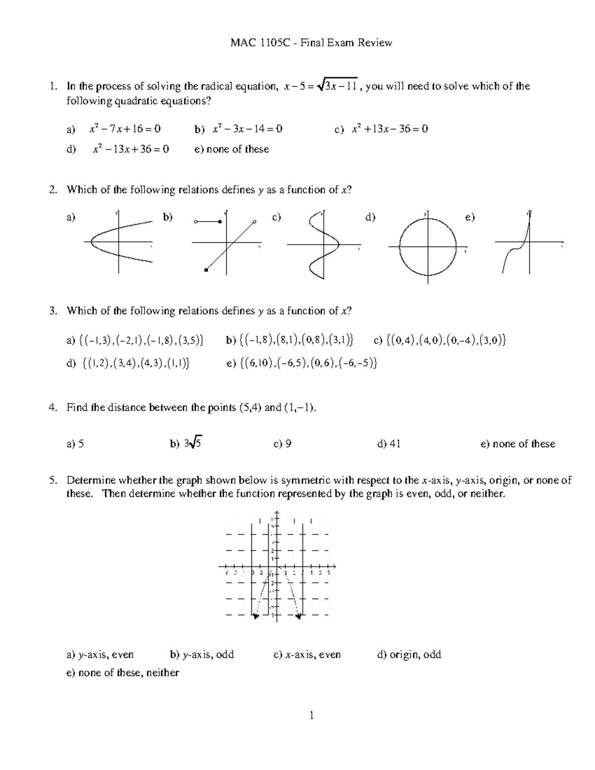 MAC 1105C - Comprehensive Final Exam Review Guide - Studocu