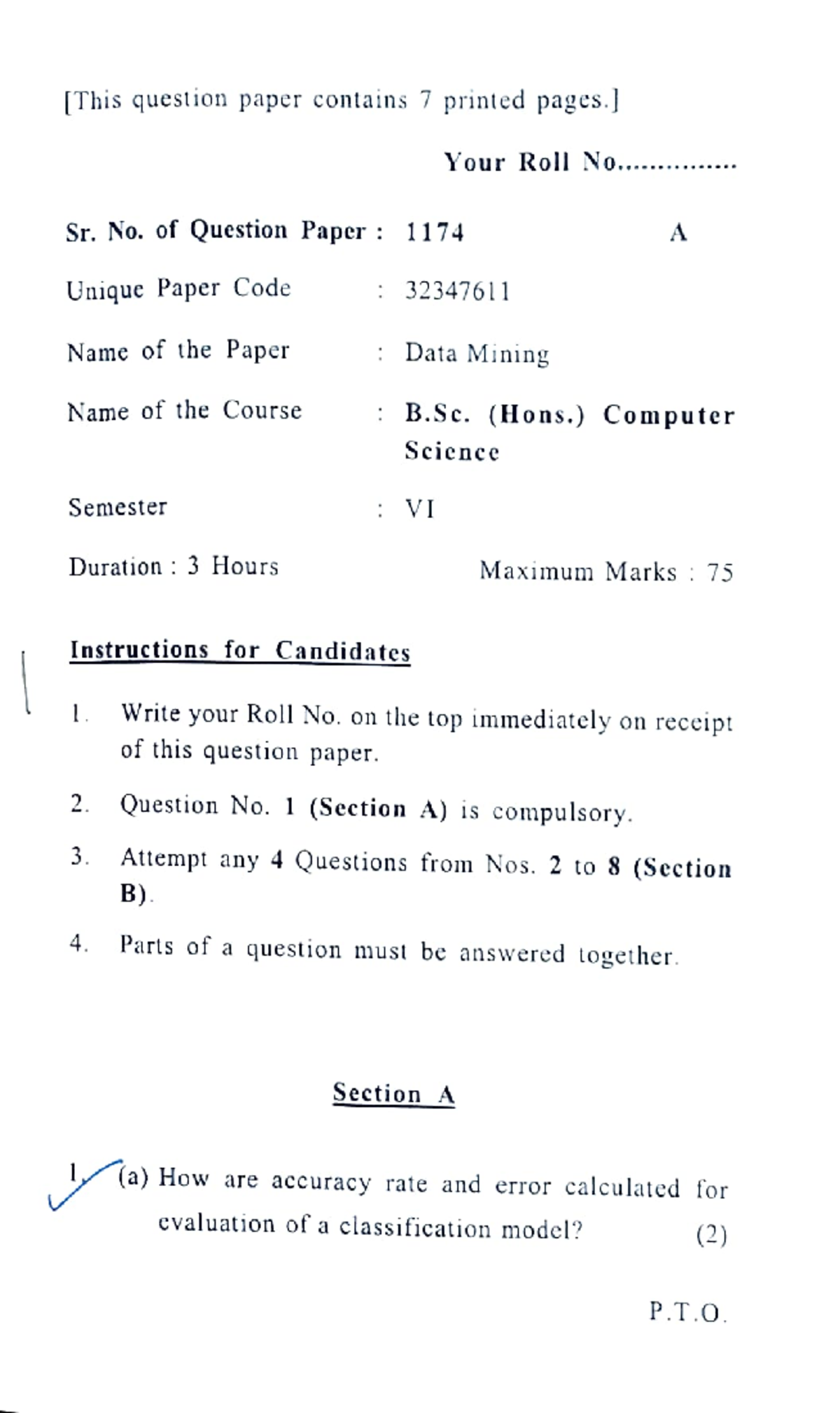 2022-DM - Data Mining Semester VI Question Paper - Studocu