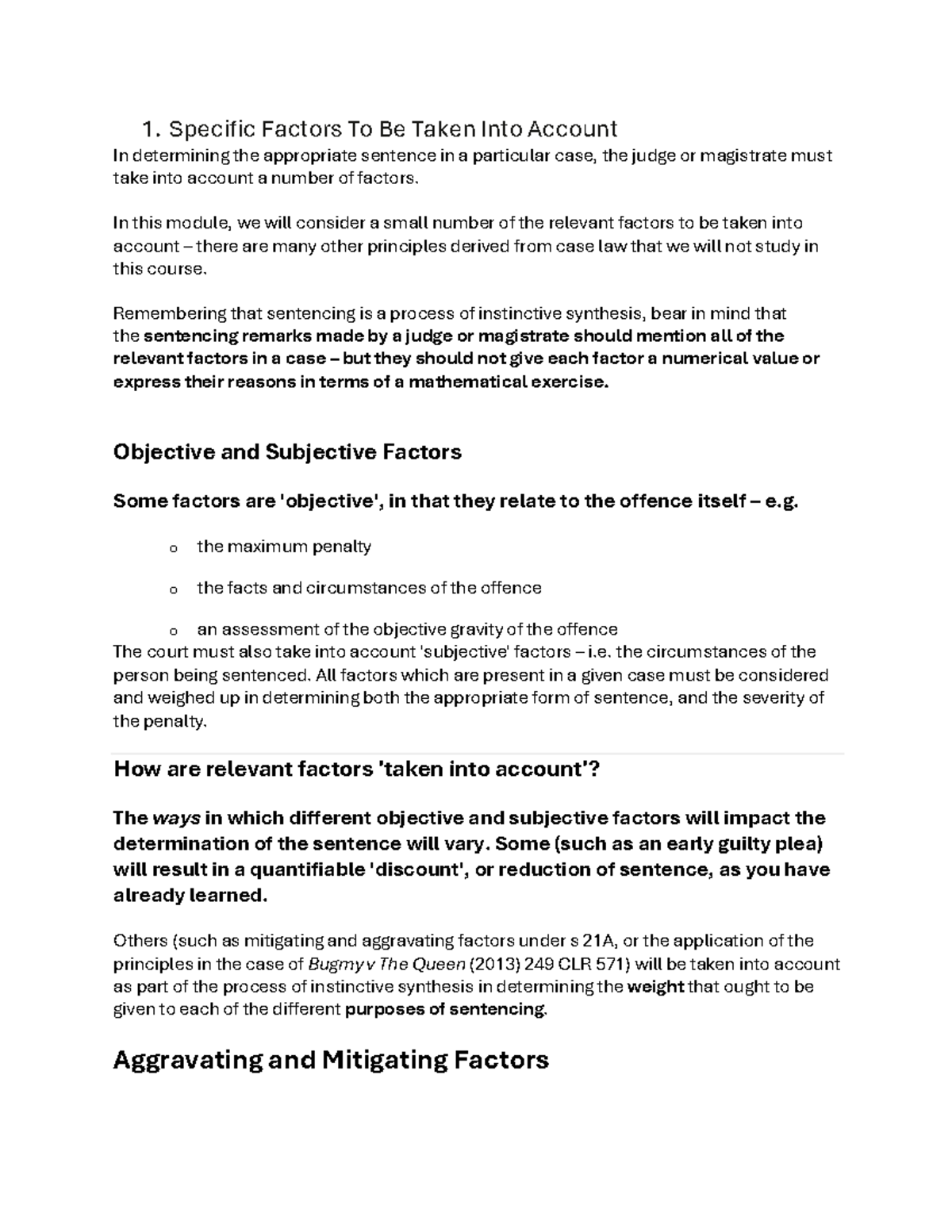 Sentencing Notes 2: Key Factors and Principles in Sentencing (CRIM 1172 ...