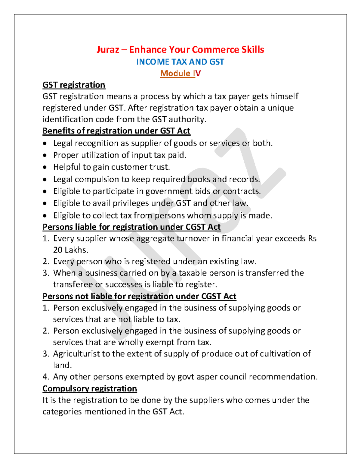 Income Tax and GST Overview: Juraz Module IV Insights - Studocu