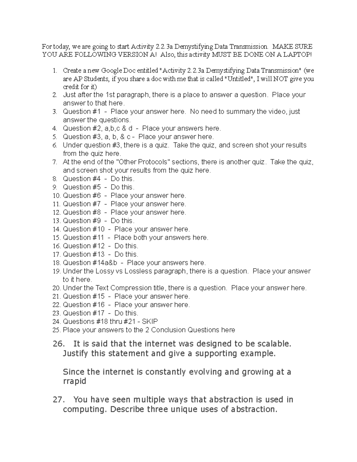 Activity 2-2-3a demystifying data transmission - For today, we are ...