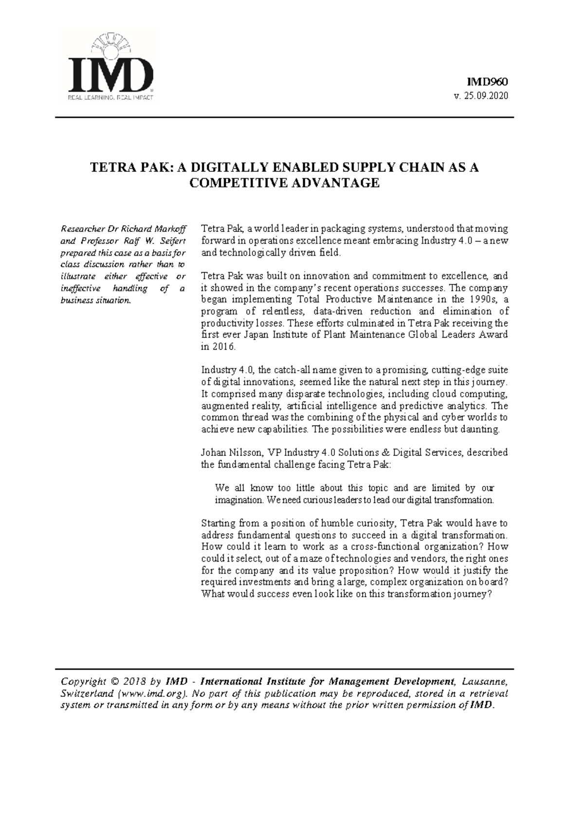 IMD960 Tetra Pak: Digital Transformation in Supply Chain Management ...