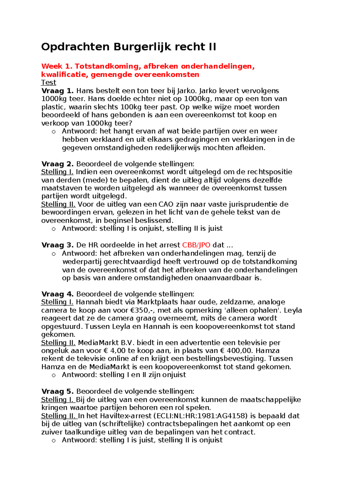 Opdrachten Burgerlijk recht II: Week 1 en 2 - Toetsvragen en Antwoorden ...
