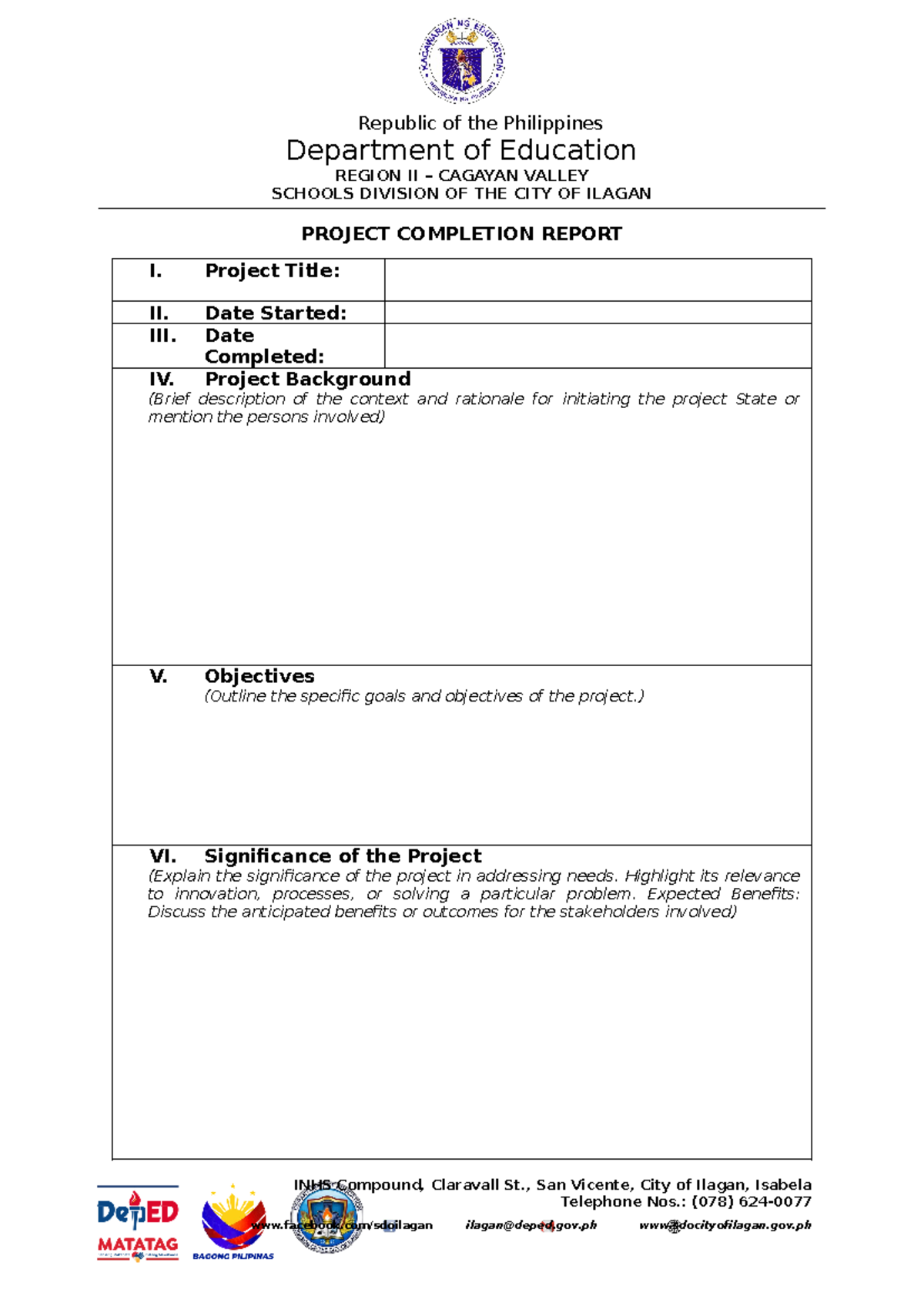 Project Completion Report Template for DepEd Project Documentation ...