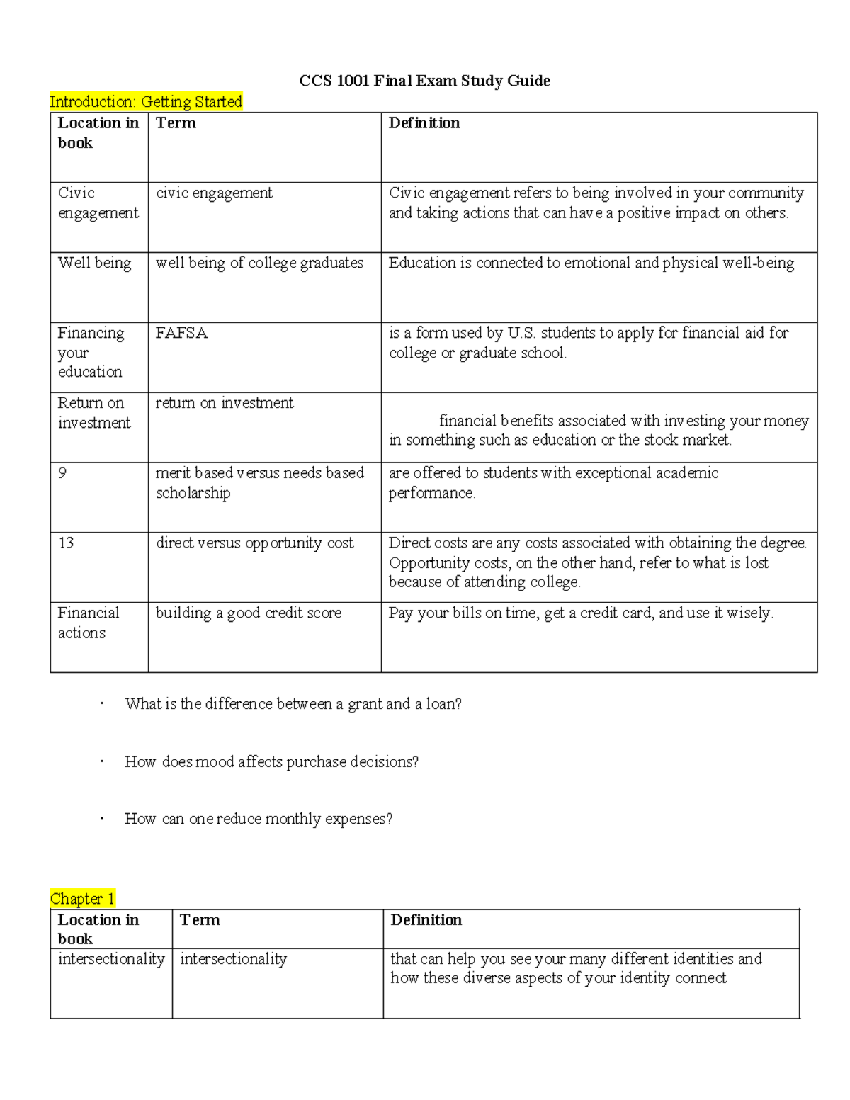 CCS 1001 Final Exam Study Guide: Civic Engagement & Identity - Studocu