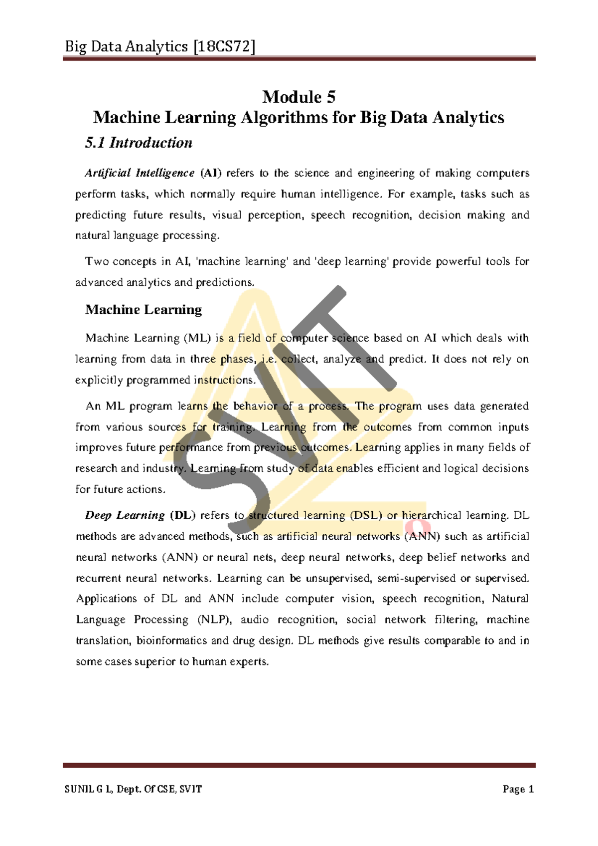 BDA Mod5@Az Machine Learning Algorithms Overview and Key Concepts - Studocu