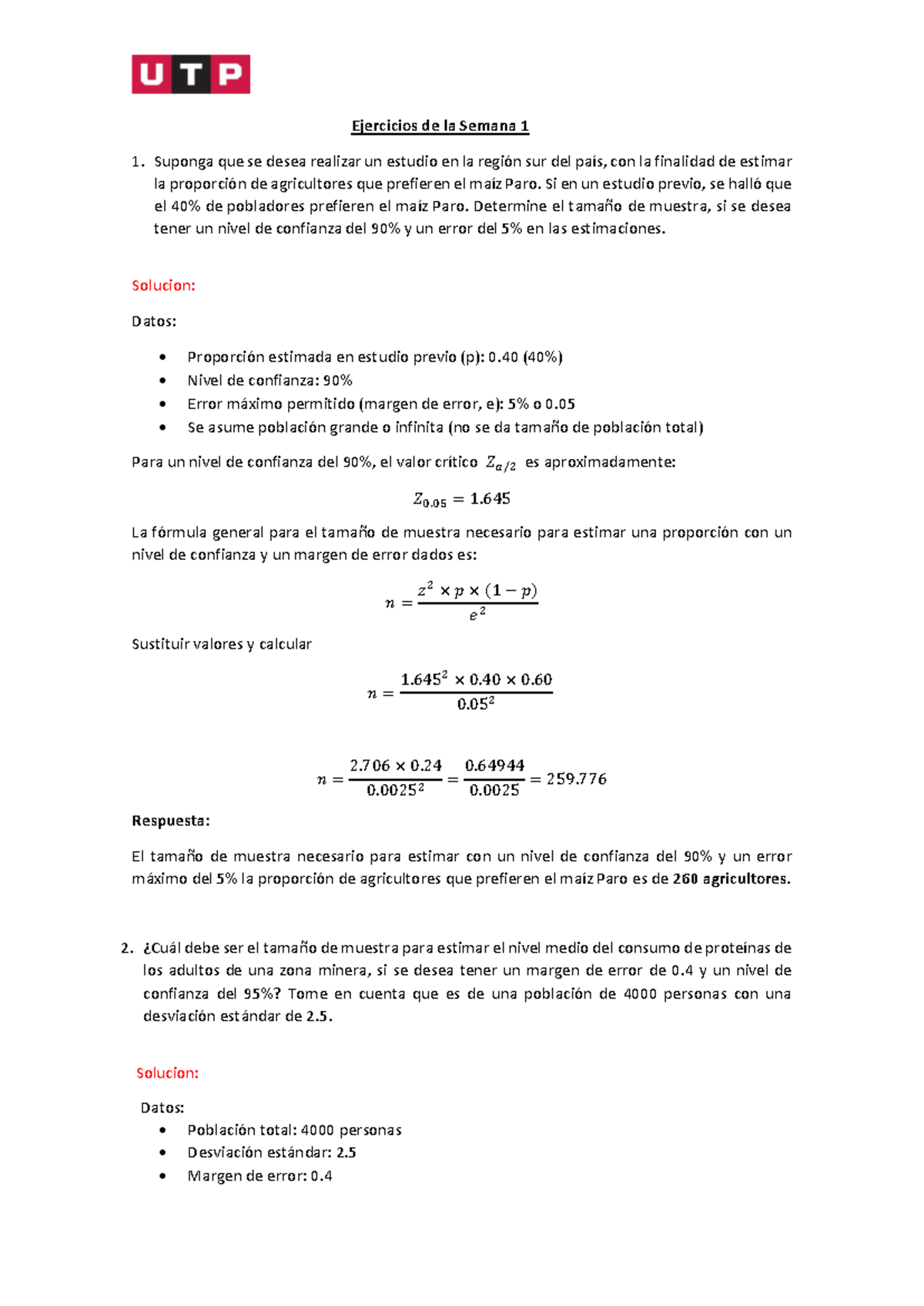 Ejercicios de Muestreo y Estimación - Semana 1 - Studocu