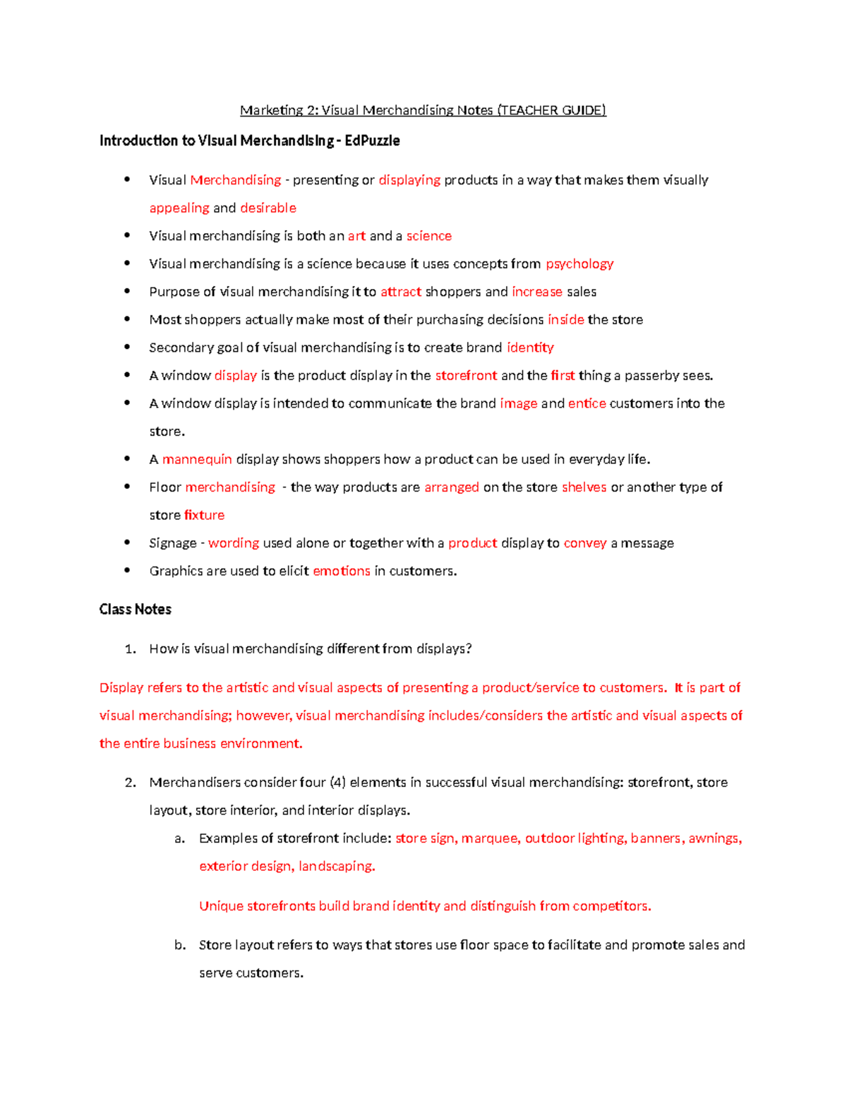 Marketing 2: Visual Merchandising Key Concepts (TEACHER GUIDE) - Studocu