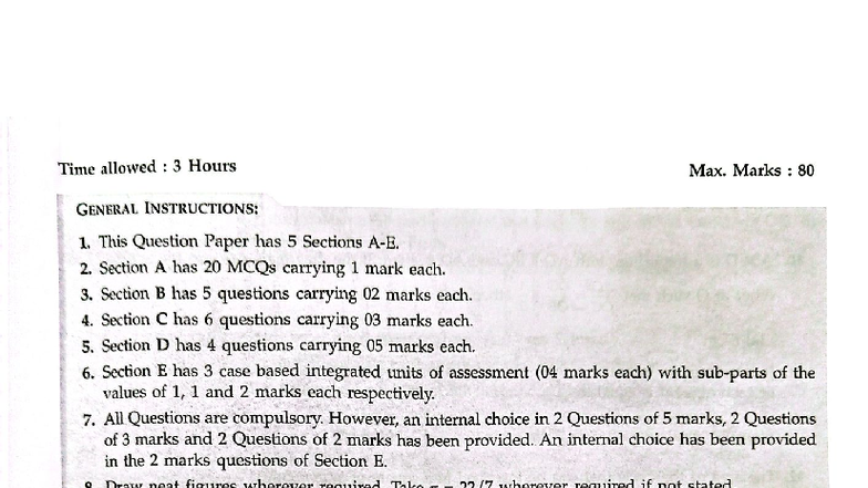 Class X Maths: 3-Hour Exam Paper with 80 Marks - Detailed Instructions ...