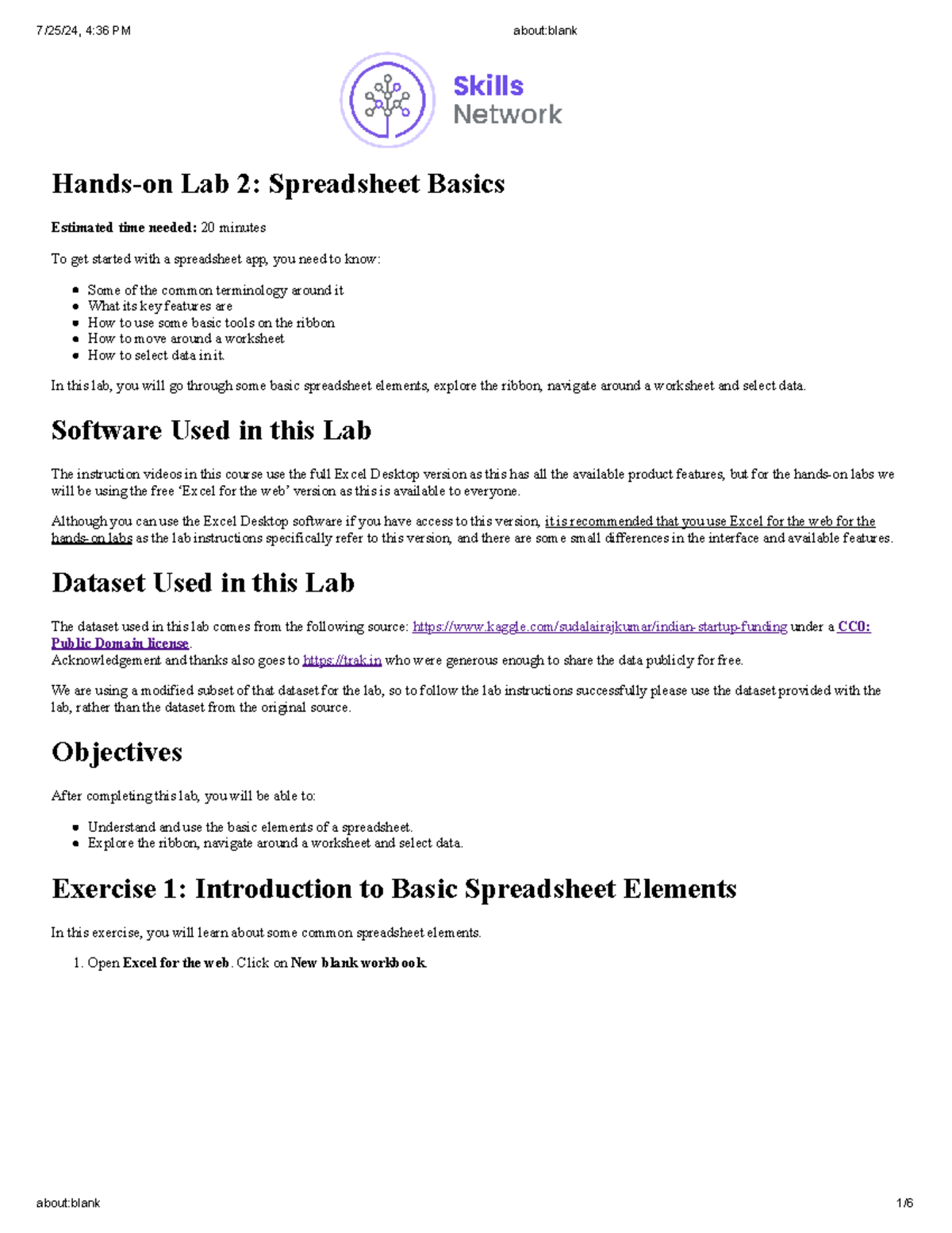 Lab 2: Spreadsheet Basics - Introduction to Excel for Web - Studocu