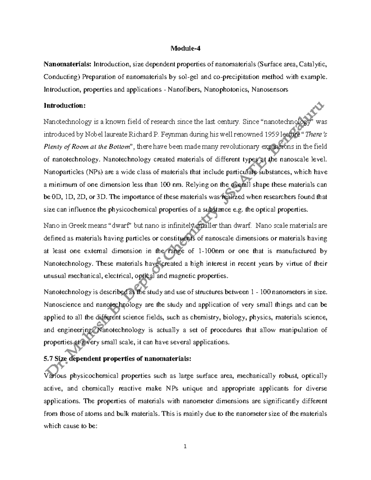 M4 Lecture Notes on Nanomaterials: Properties and Synthesis - Studocu