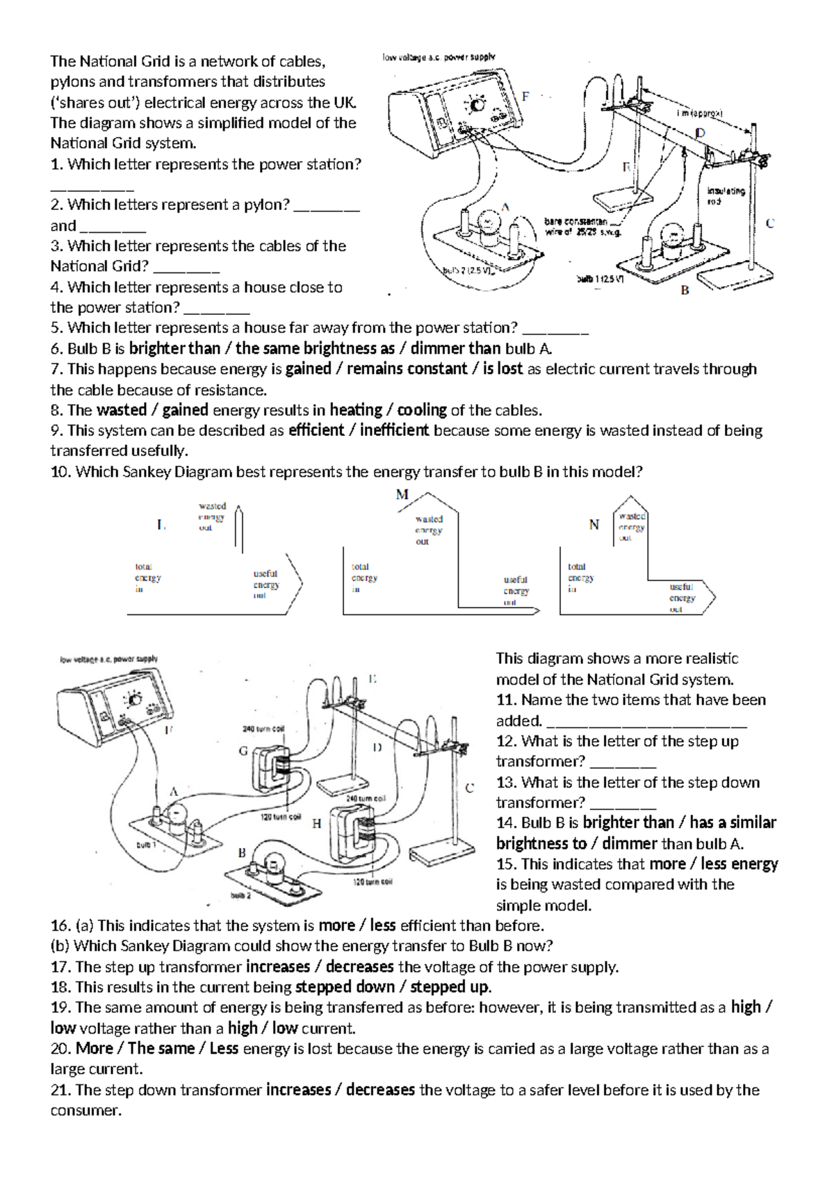National Grid System Worksheet - Understanding Energy Transfer - Studocu