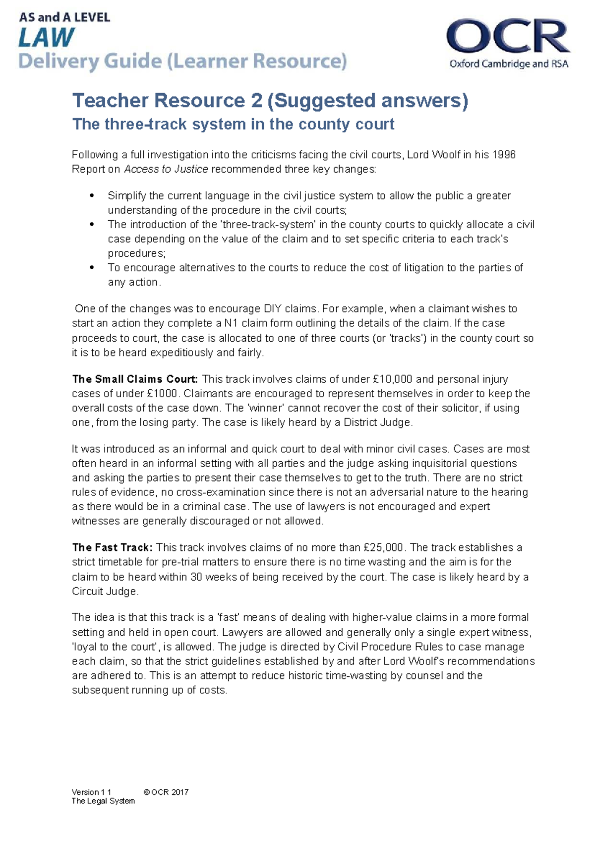 Teacher Resource 403068: Overview of the County Court's Three Track ...