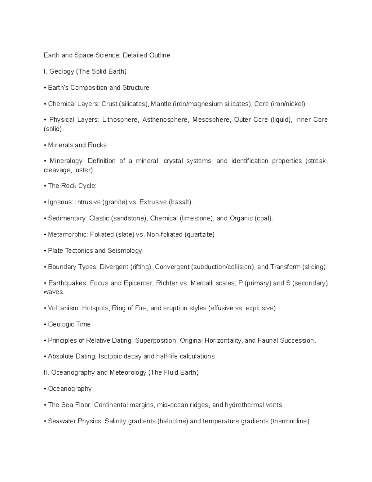 Earth and Space Science: Comprehensive Outline for Study - Studocu