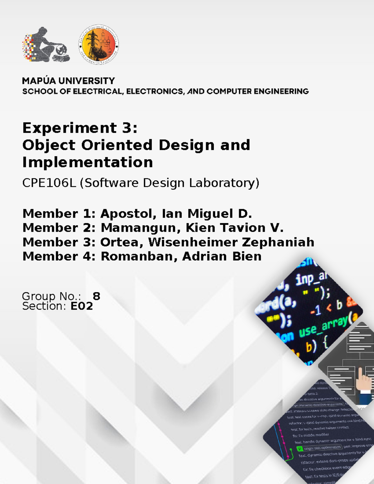 CPE106L LR3 Template - hehe - Experiment 3: Object Oriented Design and Implementation Member 1 ...